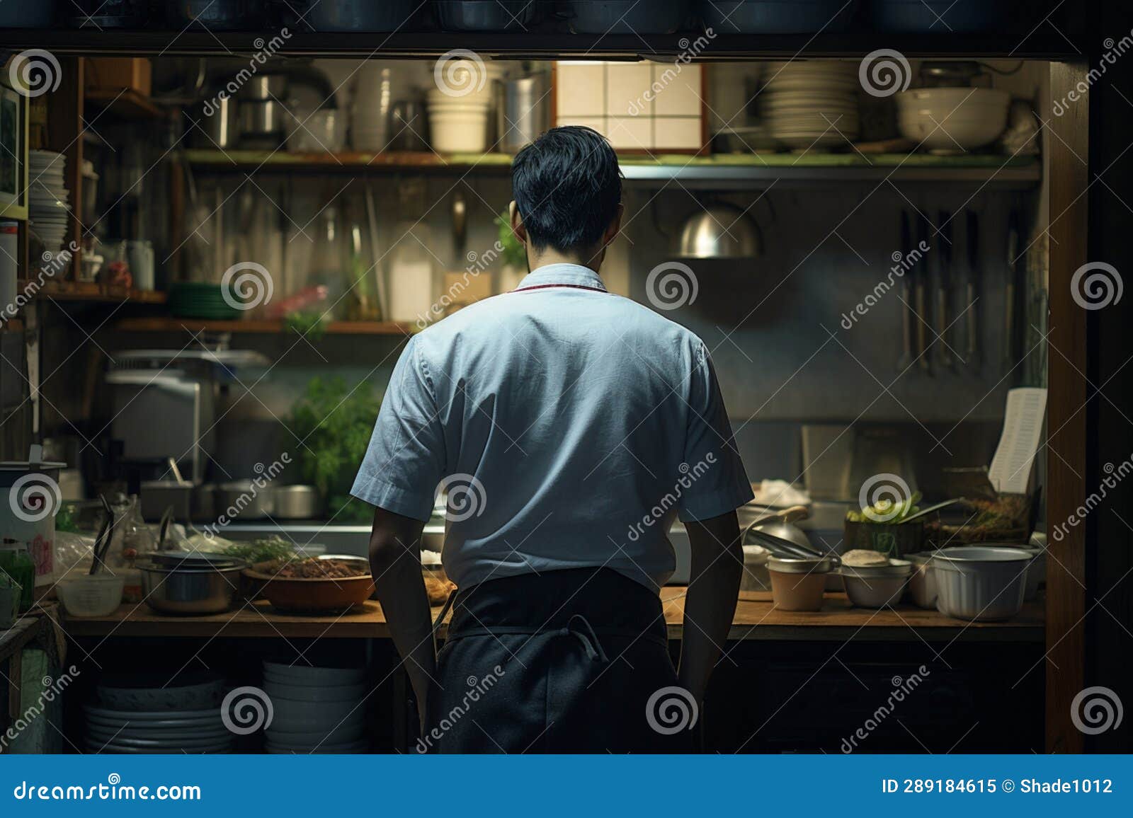 Man S Back in a Kitchen Working Stock Image - Image of people, back ...