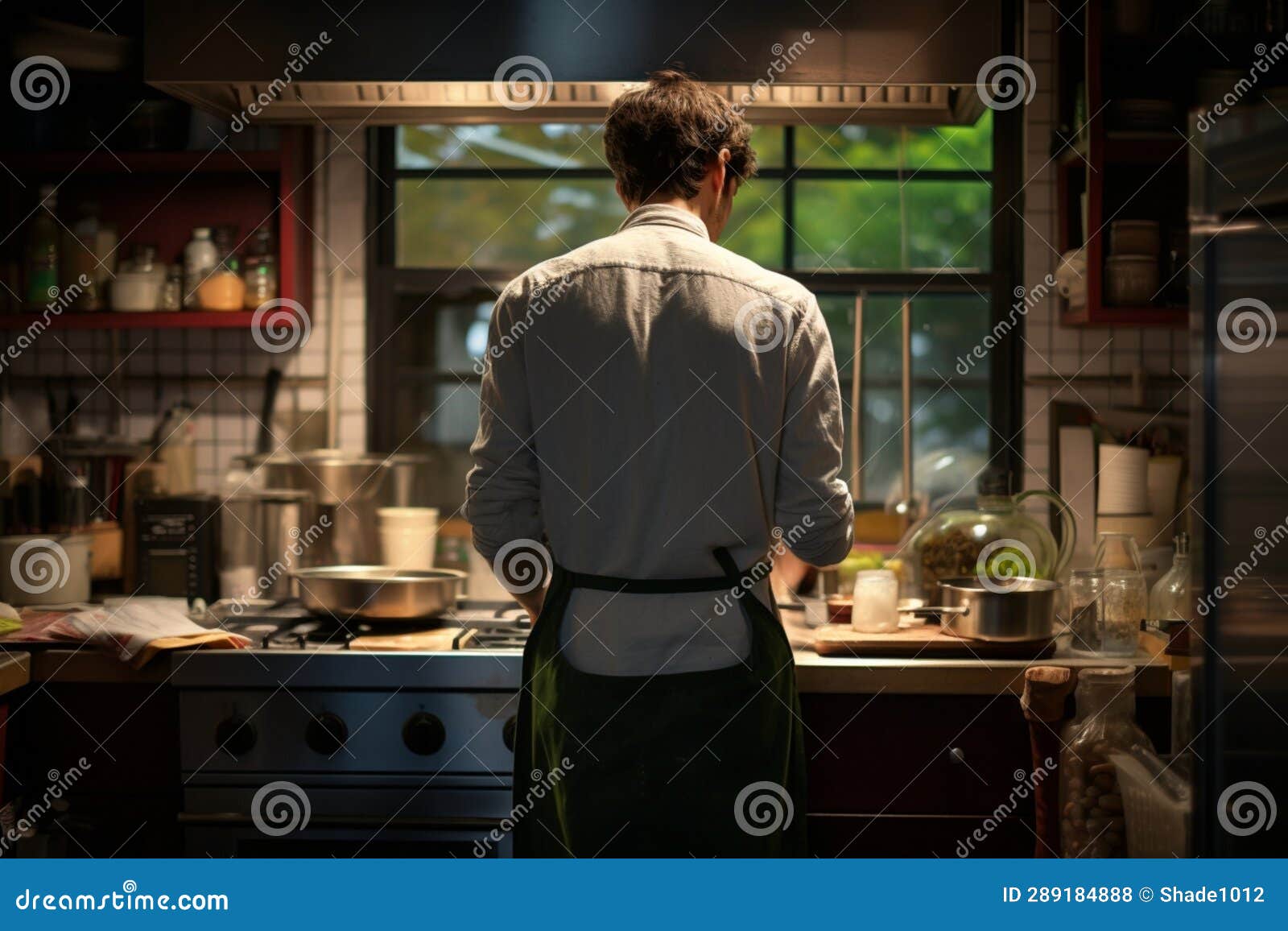 Man S Back in a Kitchen Working Stock Illustration - Illustration of ...