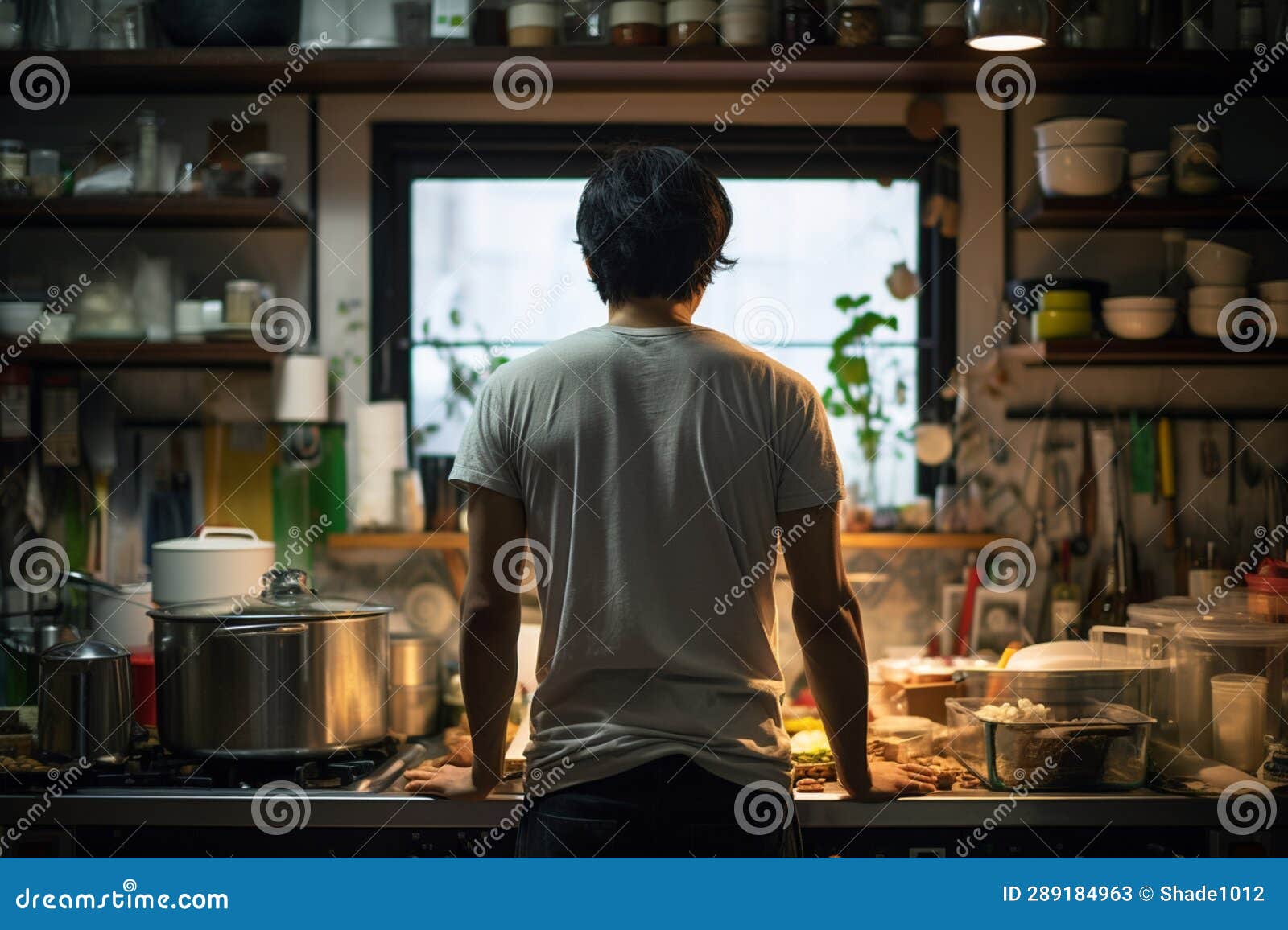 Man S Back in a Kitchen Working Stock Image - Image of back, food ...