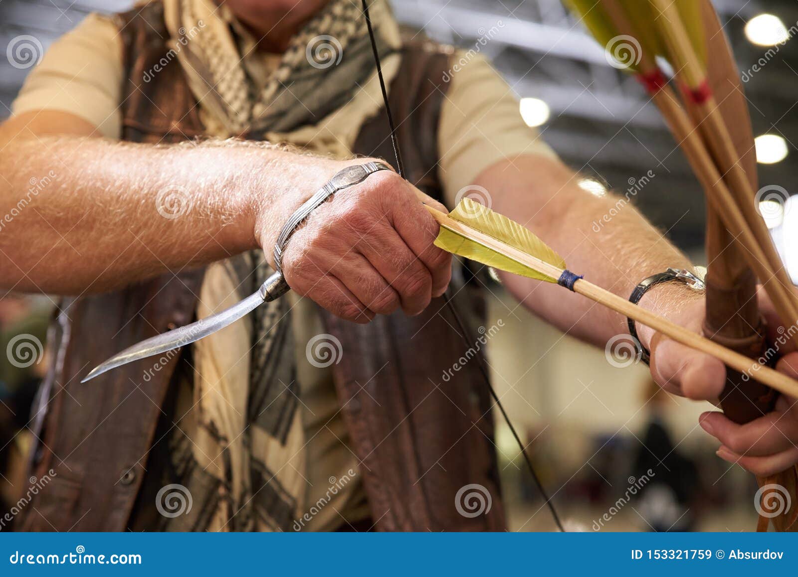 In the MAN`S BOWLER in the HANDS of WOODEN BOW Stock Image - Image of ...