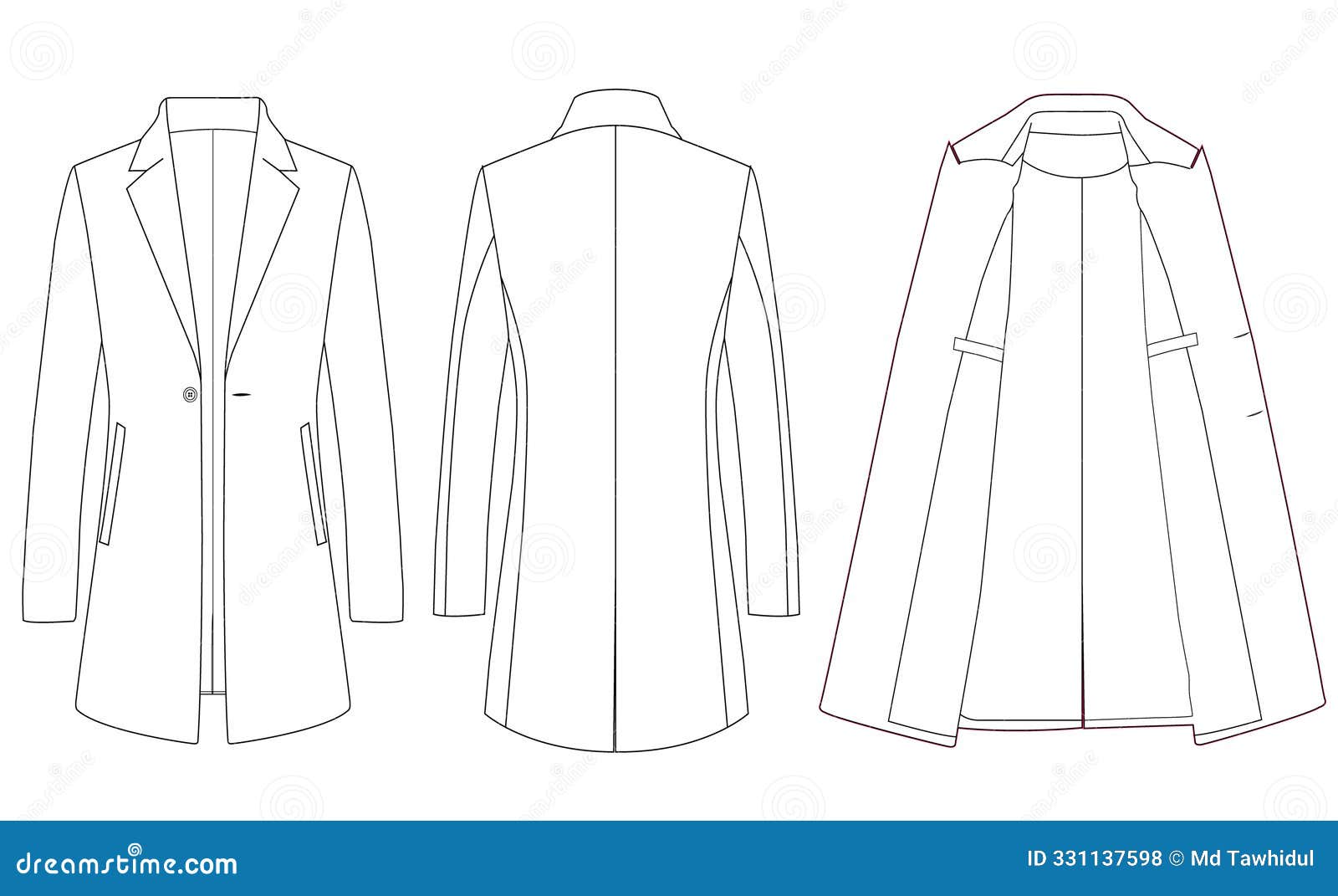 Man S Business Coat Flat Sketch. Classic Overcoat Apparel Design. Front ...
