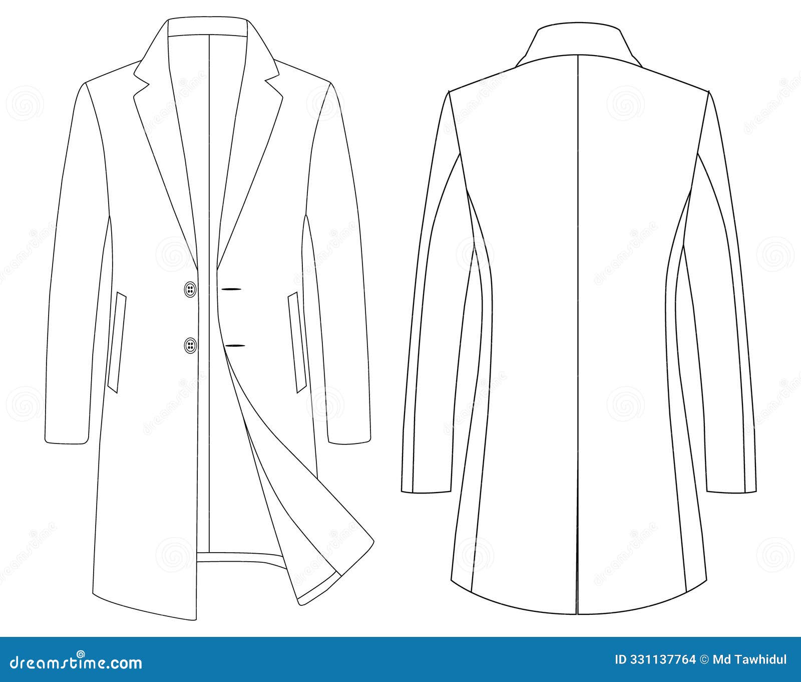 Man's Business Coat Flat Sketch. Classic Overcoat Apparel Design. Front ...