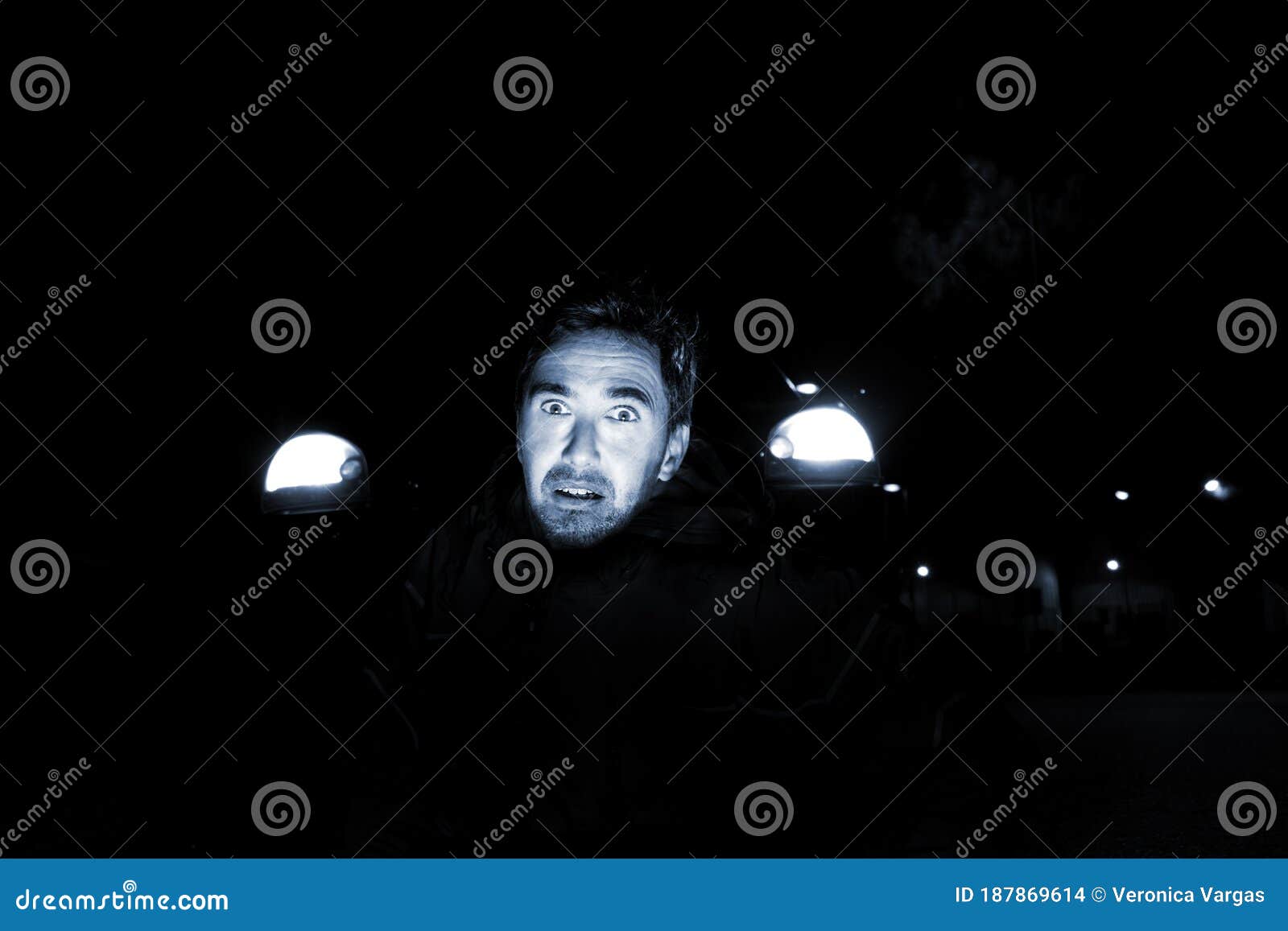 Man`s Expression through the Darkness of the Night Stock Photo - Image ...