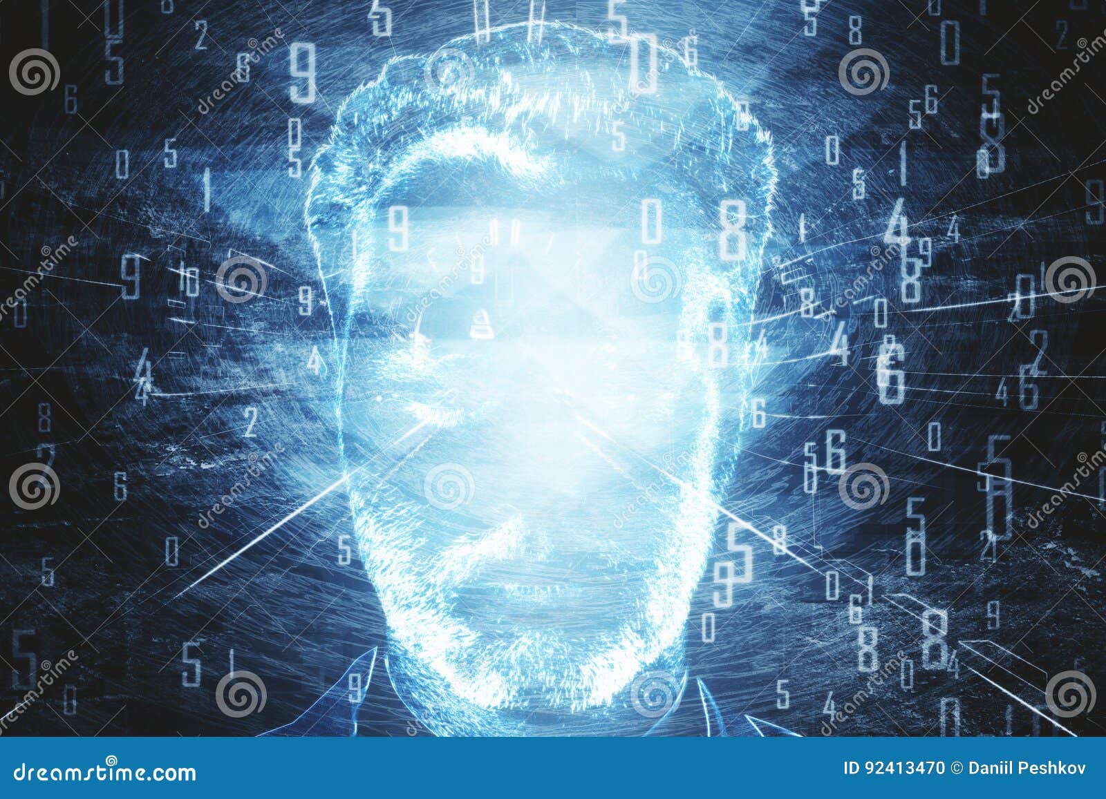 Man`s Face with Blue Digits Stock Illustration - Illustration of ...