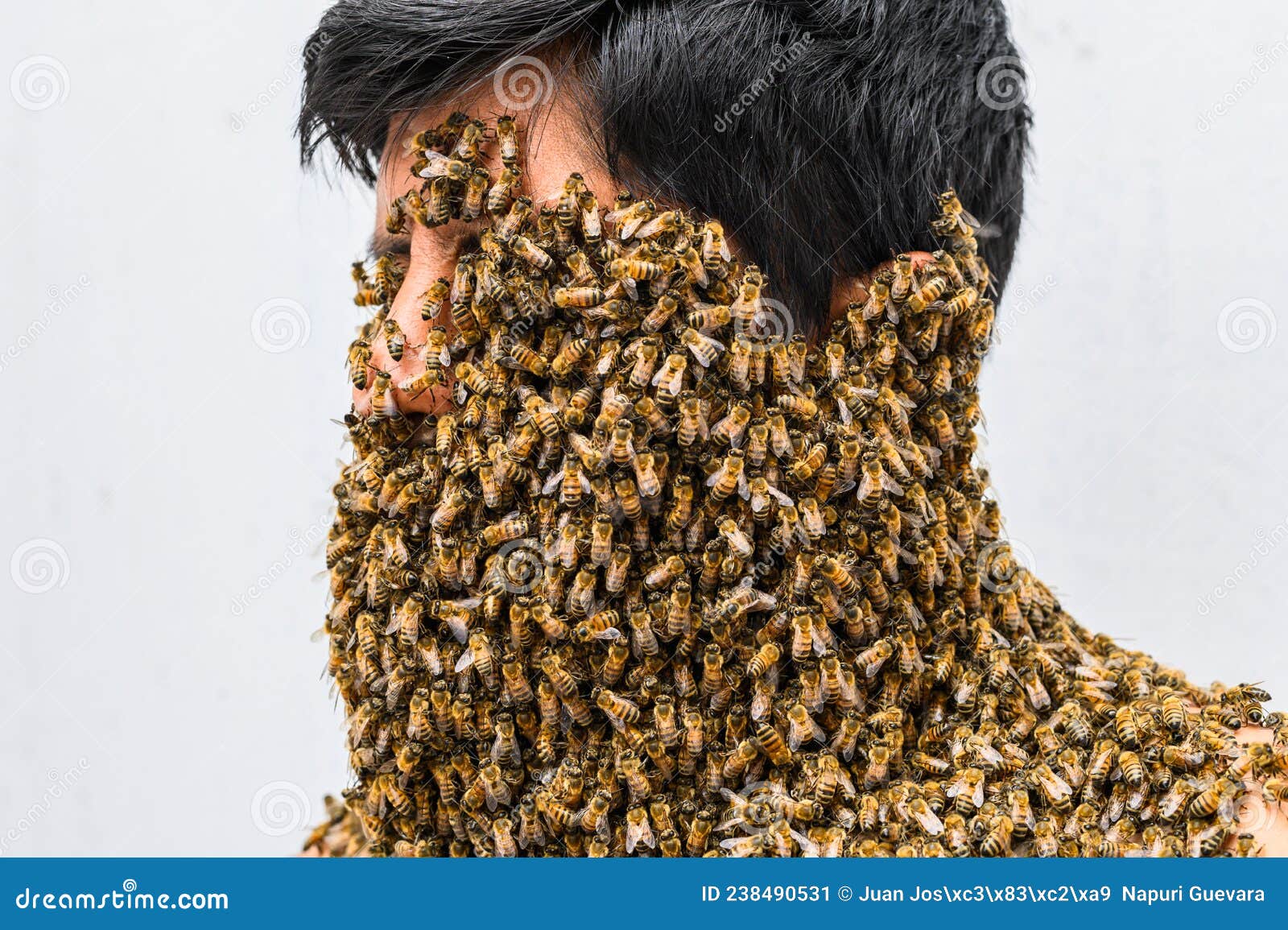 Man& X27;s Face Covered by Bees. Stock Image - Image of leisure, close ...