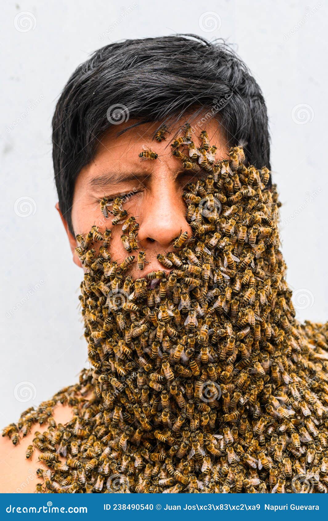 Man S Face Covered by Bees. Stock Photo - Image of health, green: 238490540