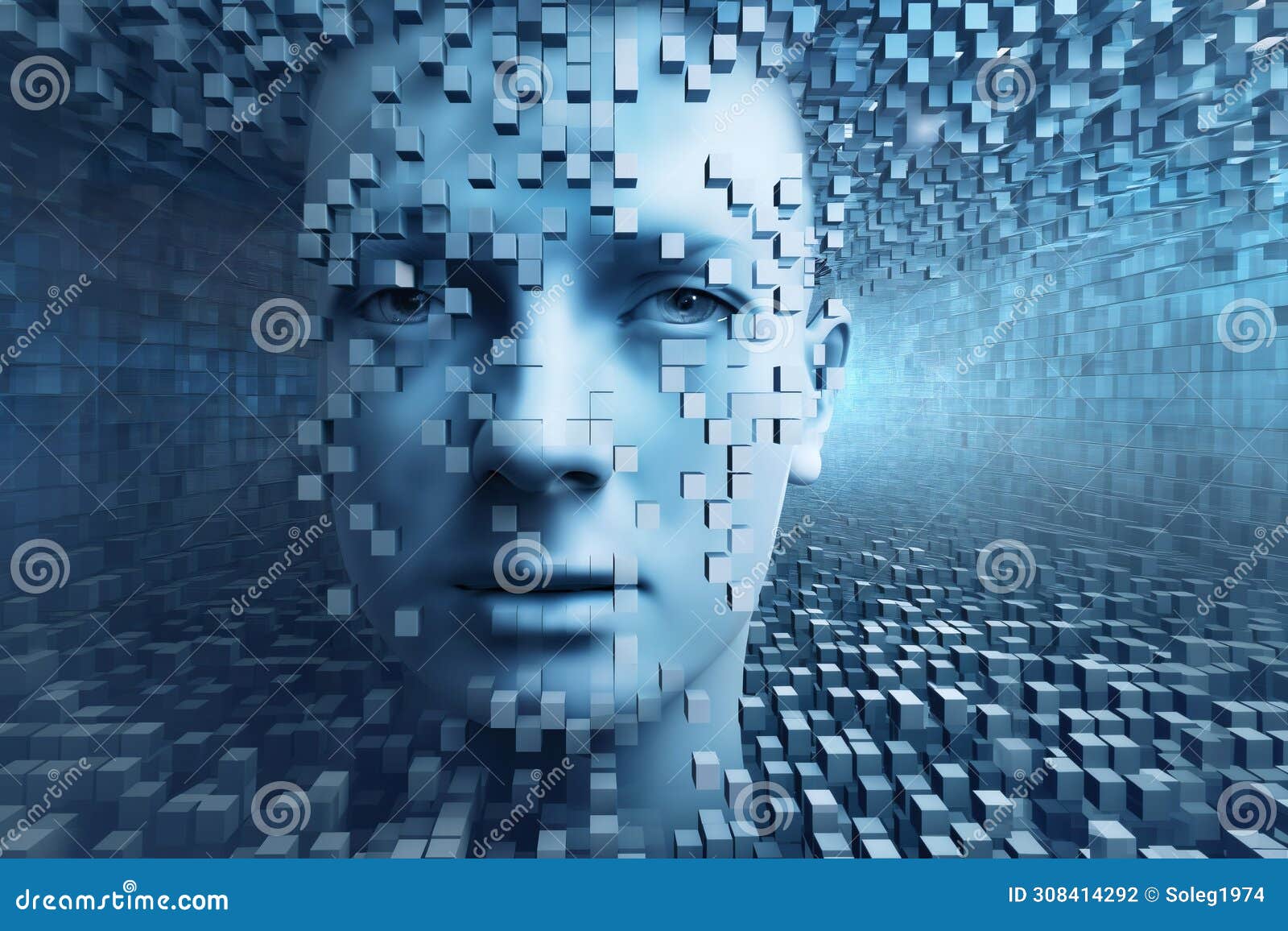 Man S Face with 3D Cubes and Particles in Space As Symbol of Augmented ...