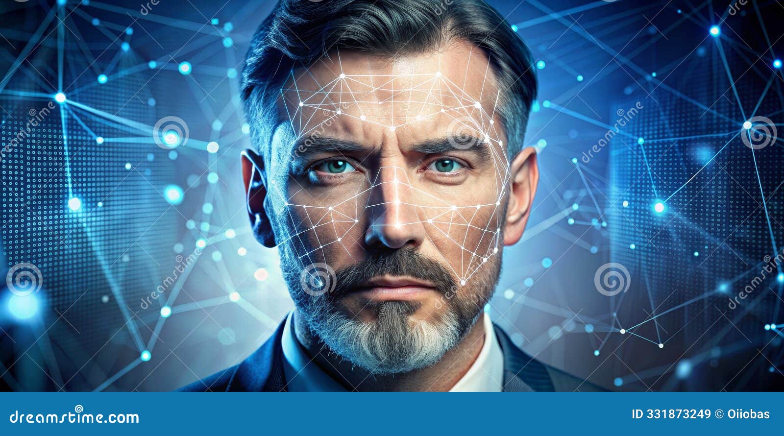 Man S Face with Digital Network Overlay, Facial Recognition, Technology ...