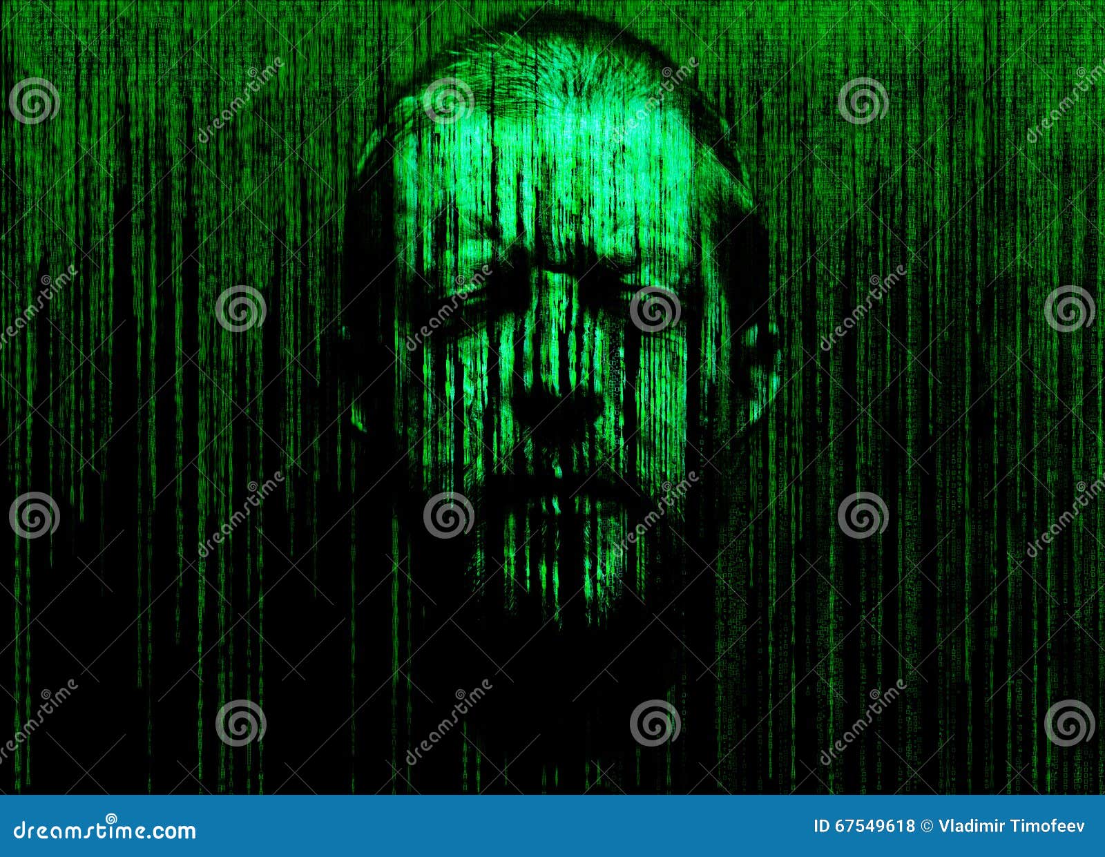 Man S Face with Eyes Closed, Immersed in a Matrix of Binary Code Stock ...