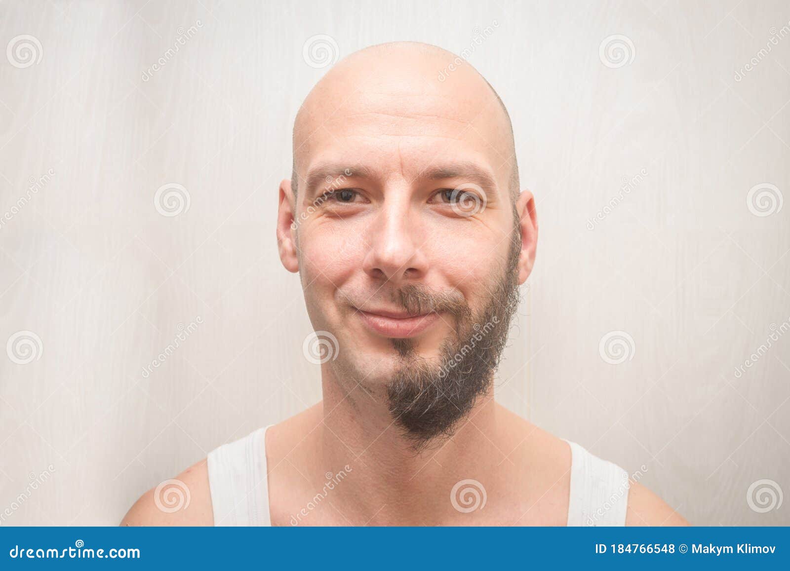 A Man`s Face With A Full Beard And No Beard Portrait Of A Bald Young Man With Cheerful Smiles