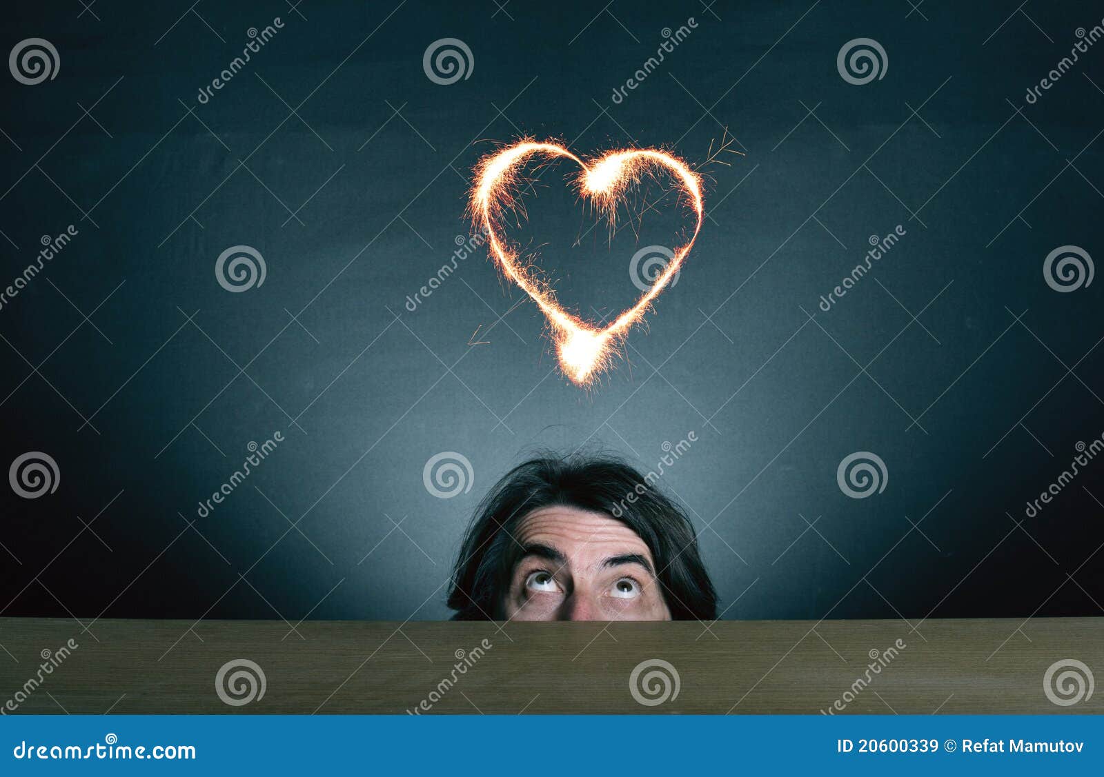 Man S Face Looking at the Sparkling Heart Stock Image - Image of ...