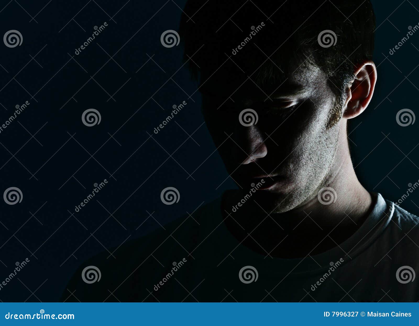 Man s Face in Shadow stock image. Image of dark, emotional - 7996327