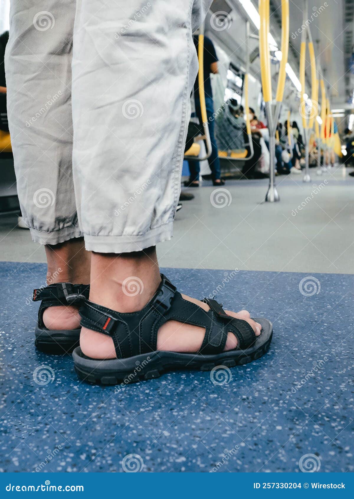 Man& X27;s Feet Standing on a Subway of a Train Stock Photo - Image of ...