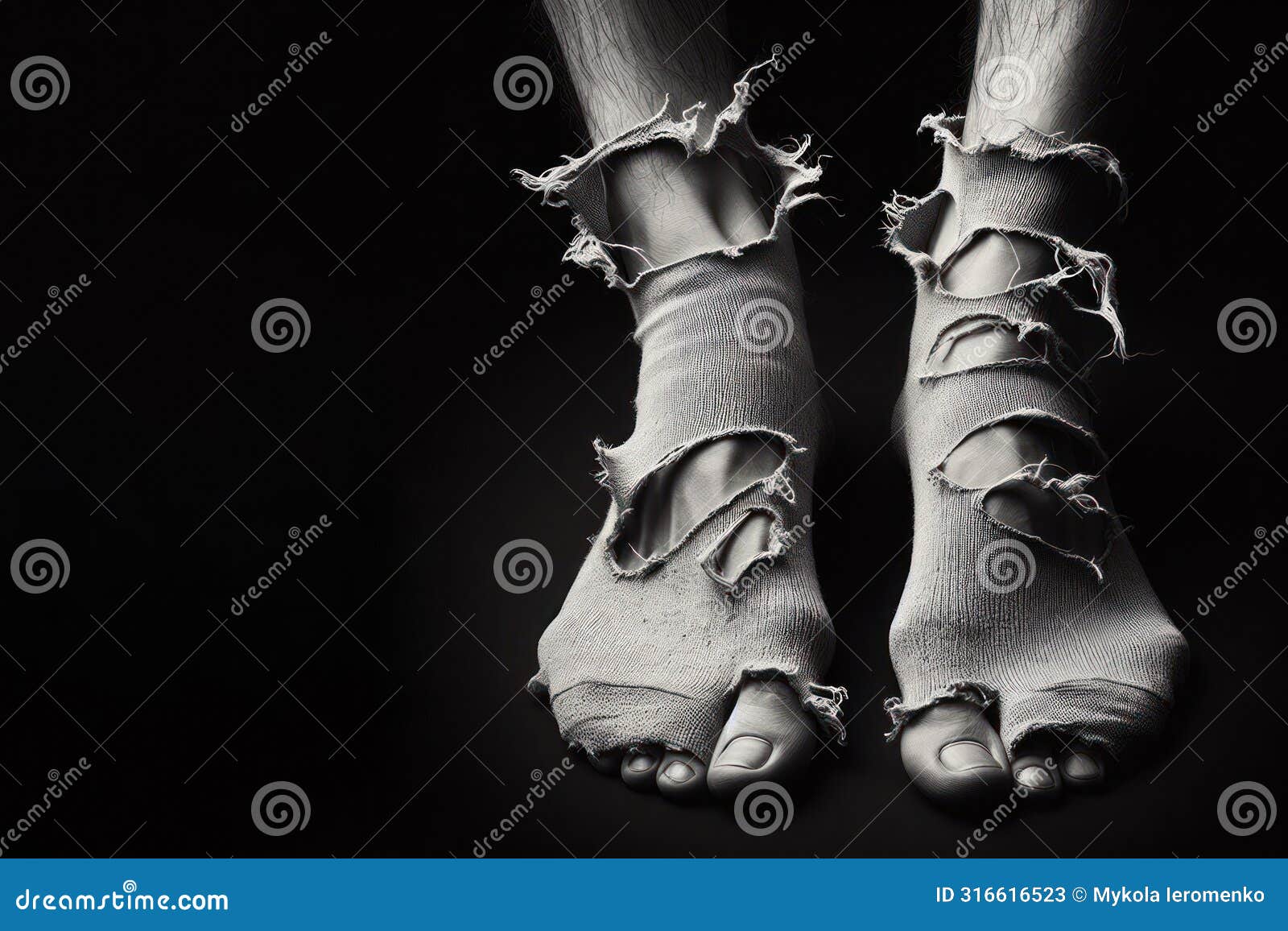 A Man S Feet in Torn Socks. Space for Text. Stock Image - Image of ...