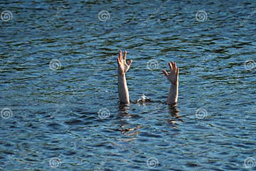 A Man`s Hand Above the Surface of the Water in the River, Saving ...