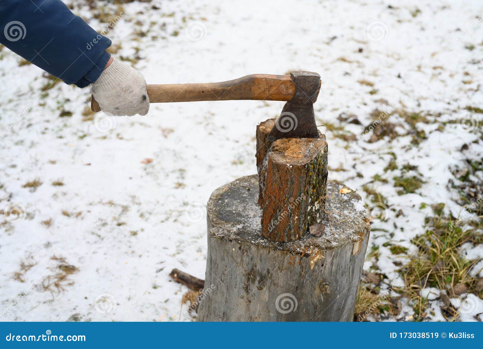 Man`s Hand with an Axe Chopping Wood Stock Image - Image of chop ...