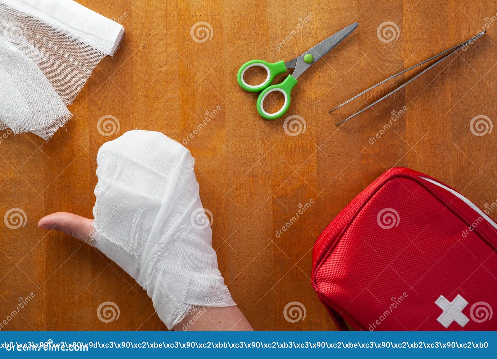 Dressing Material Tourniquet And Syringe Lie On The Table Next To The ...