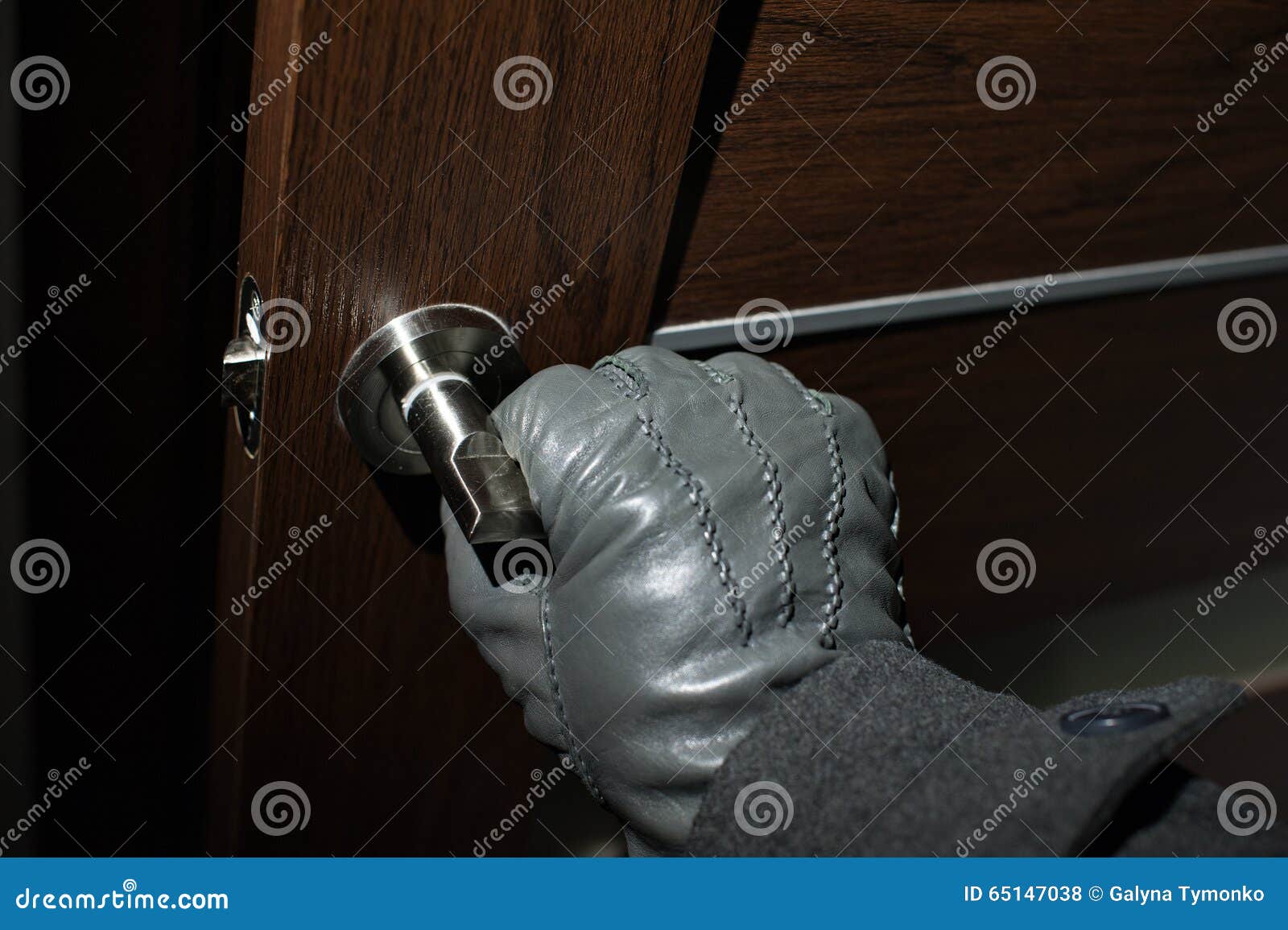 Man S Hand in a Black Glove Opening the Door Stock Photo - Image of ...