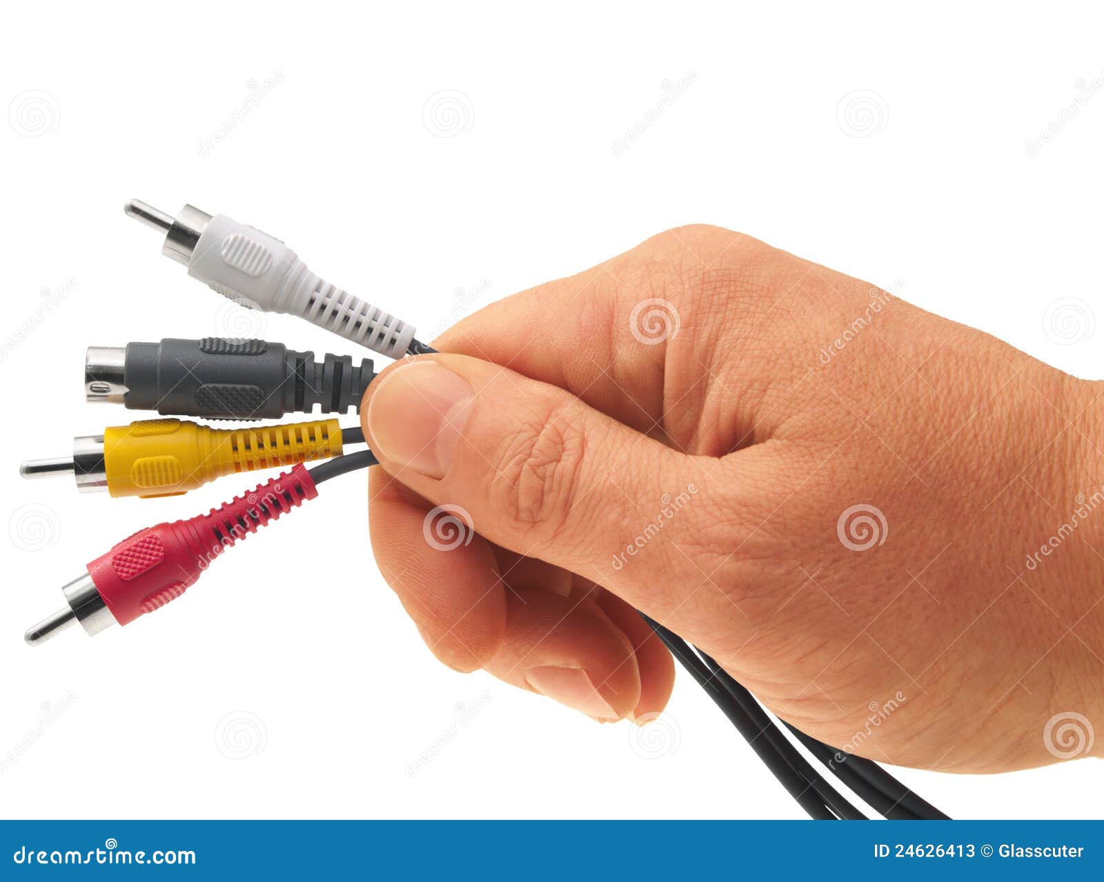 Man S Hand with a Bunch of Video Cable. Stock Image - Image of ...