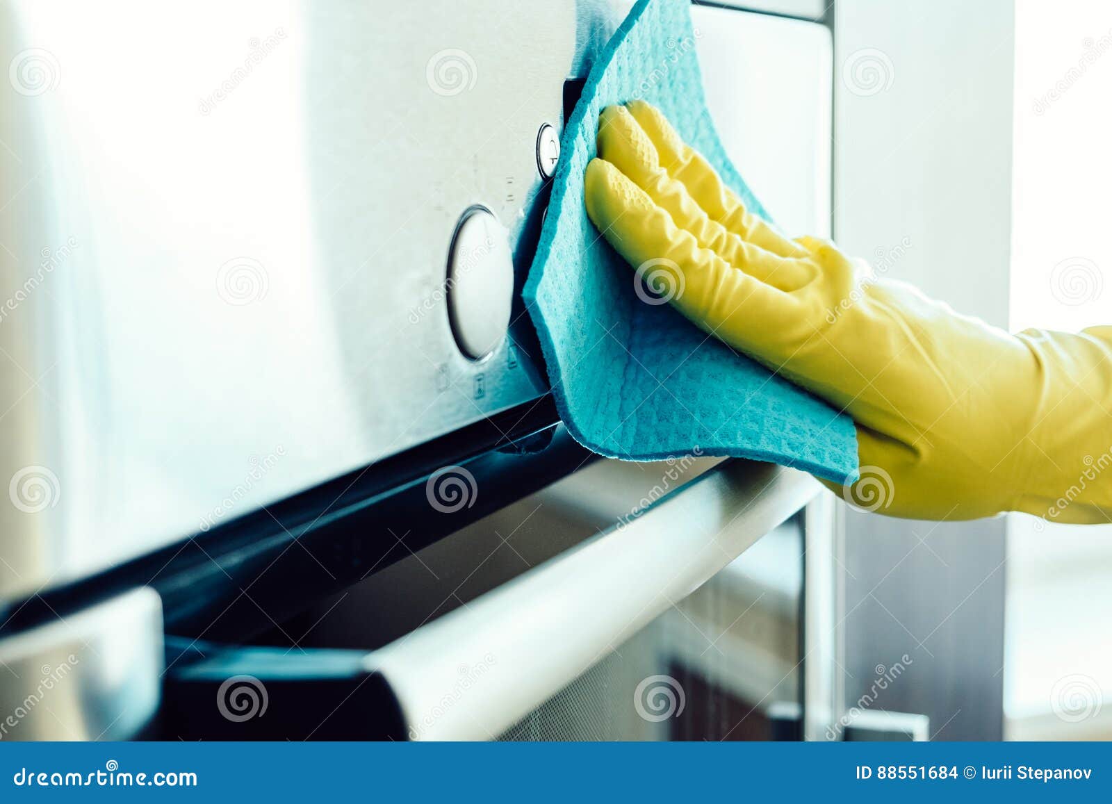 Man`s Hand Cleaning the Kitchen Oven Stock Photo - Image of household ...