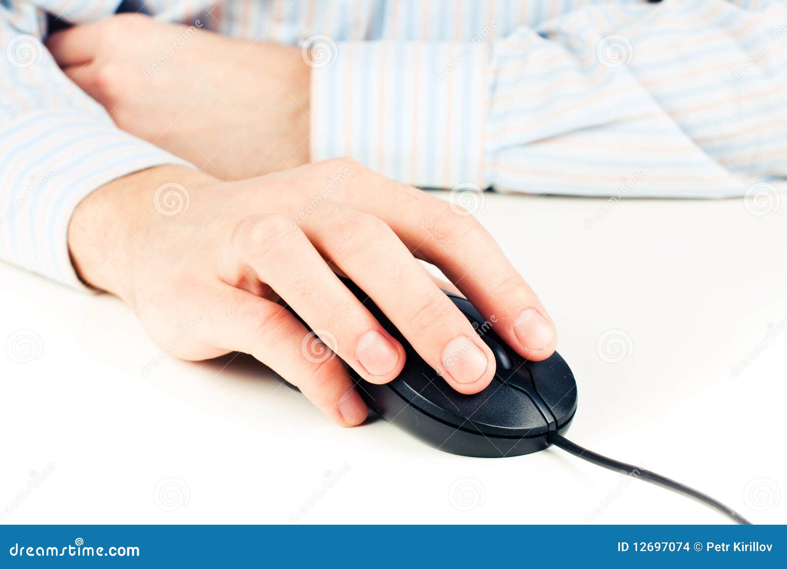 Man S Hand on Computer Mouse Stock Photo - Image of closeup, male: 12697074