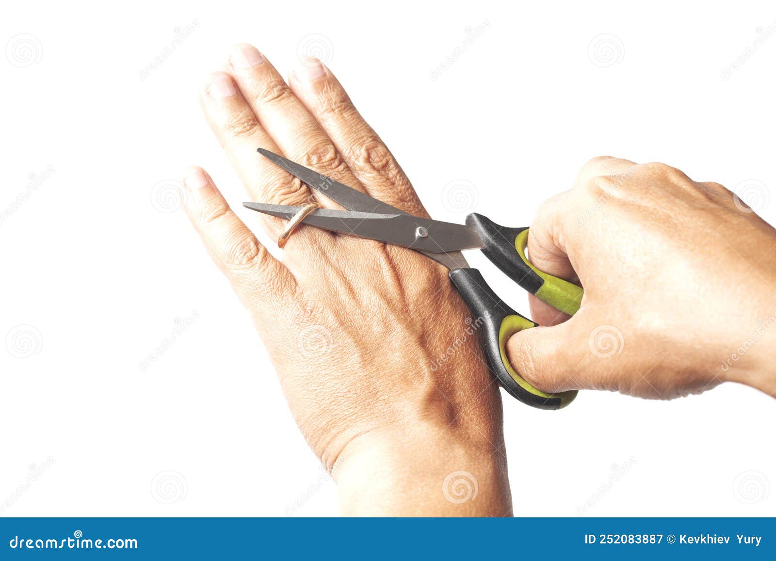 Man& X27;s Hand Cuts an Engagement Ring with Scissors Stock Image ...