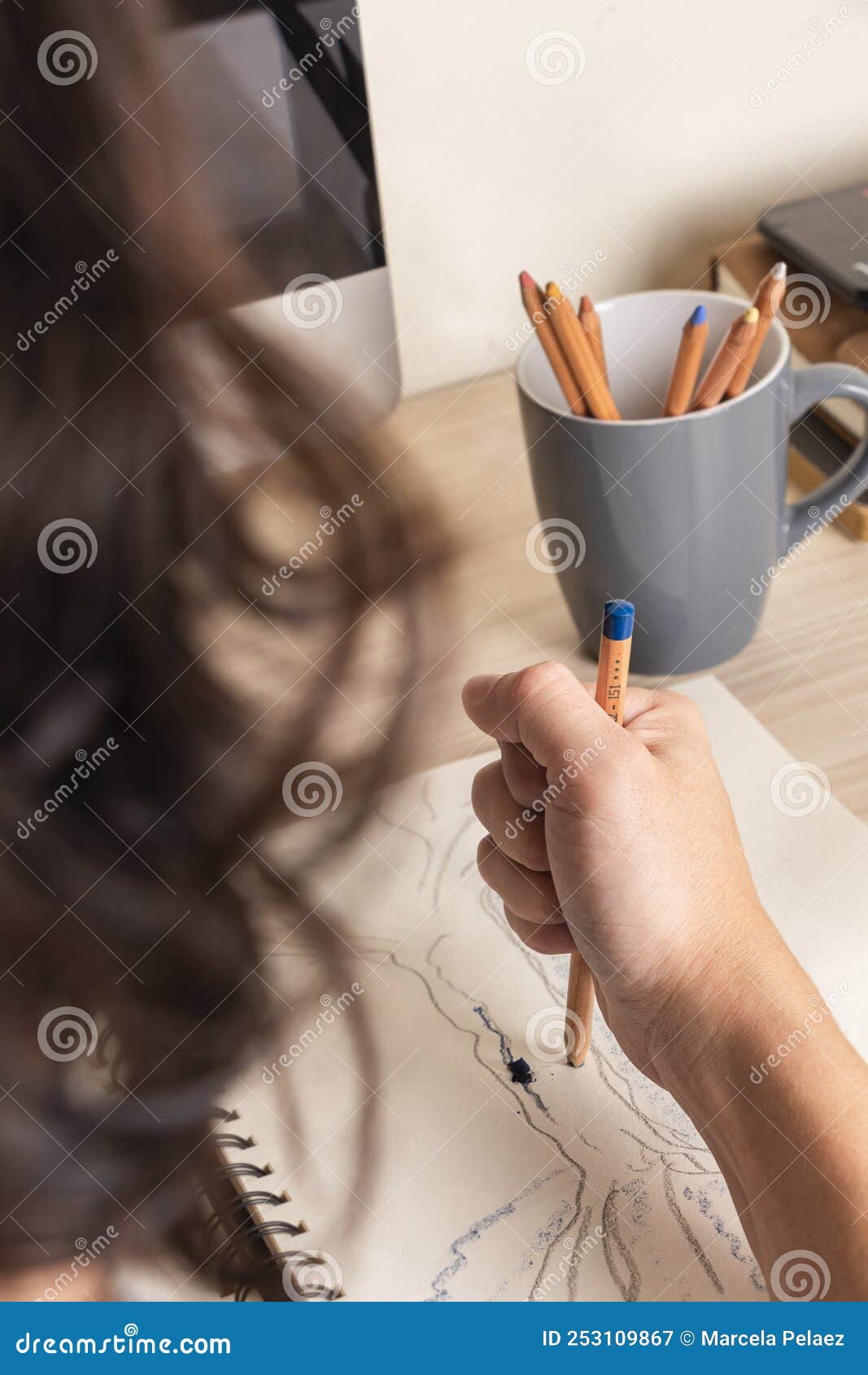 Angry Man Holding Strongly a Colored Pencil Stock Image - Image of ...