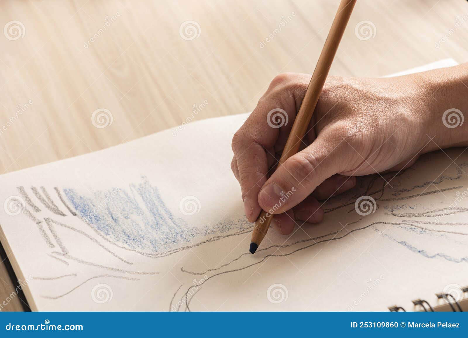 Man`s Hand Drawing with a Colored Pencil Stock Photo - Image of draw ...
