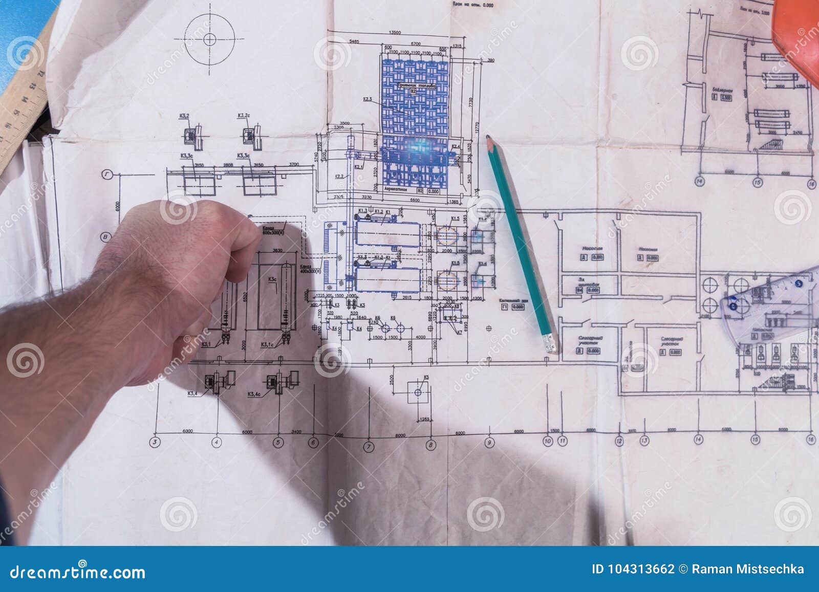 A Man`s Hand Draws a Construction Drawing Stock Photo - Image of civil ...