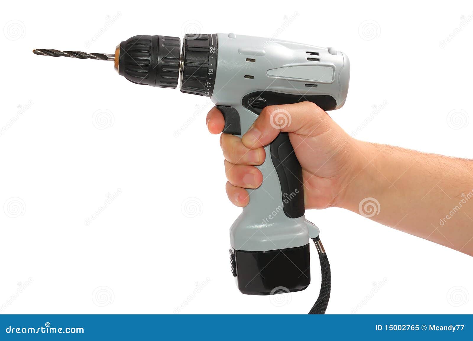 Man s hand with a drill stock image. Image of device - 15002765