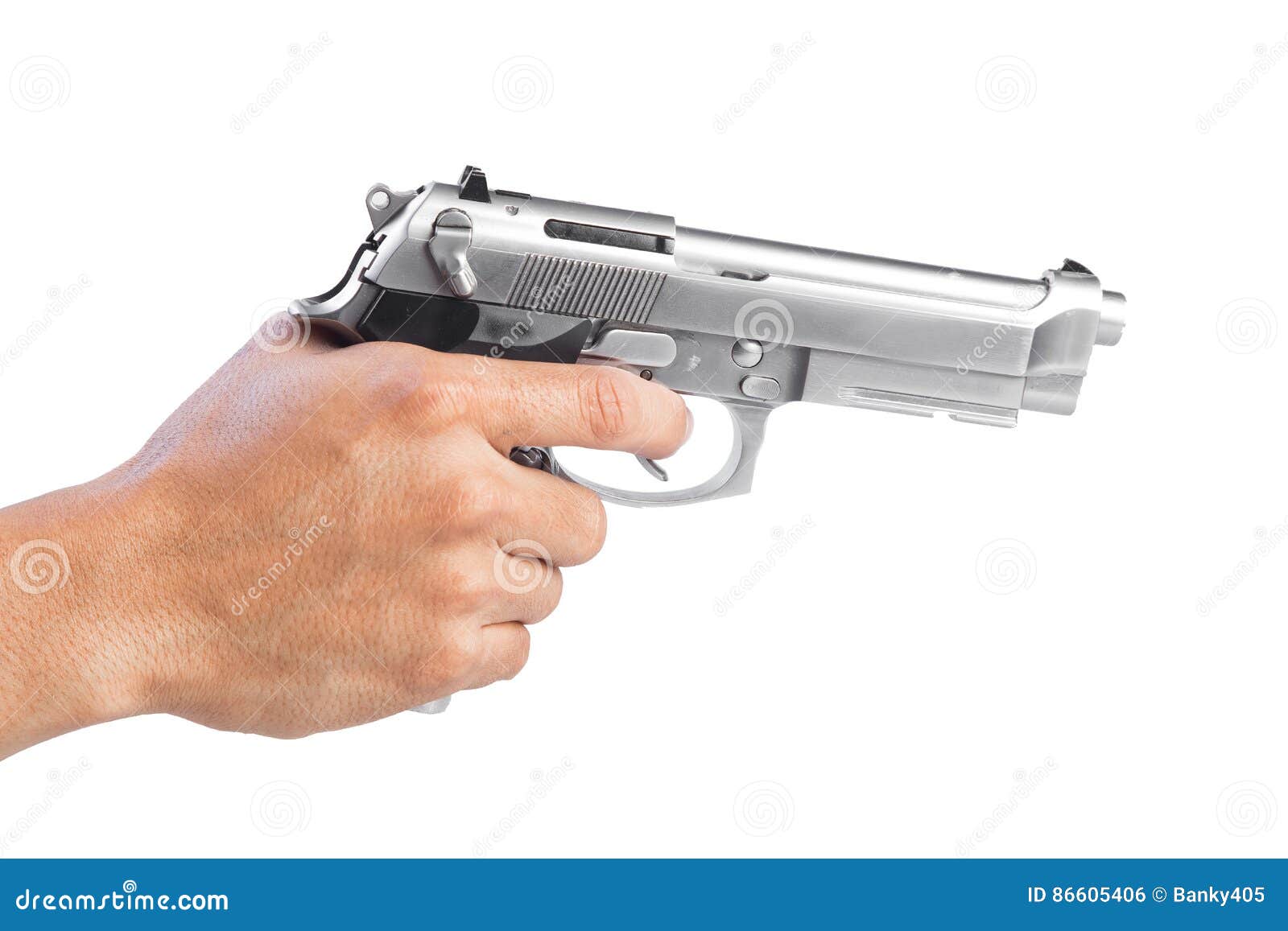 Man`s Hand with a Gun Isolated on White Background Stock Photo - Image ...