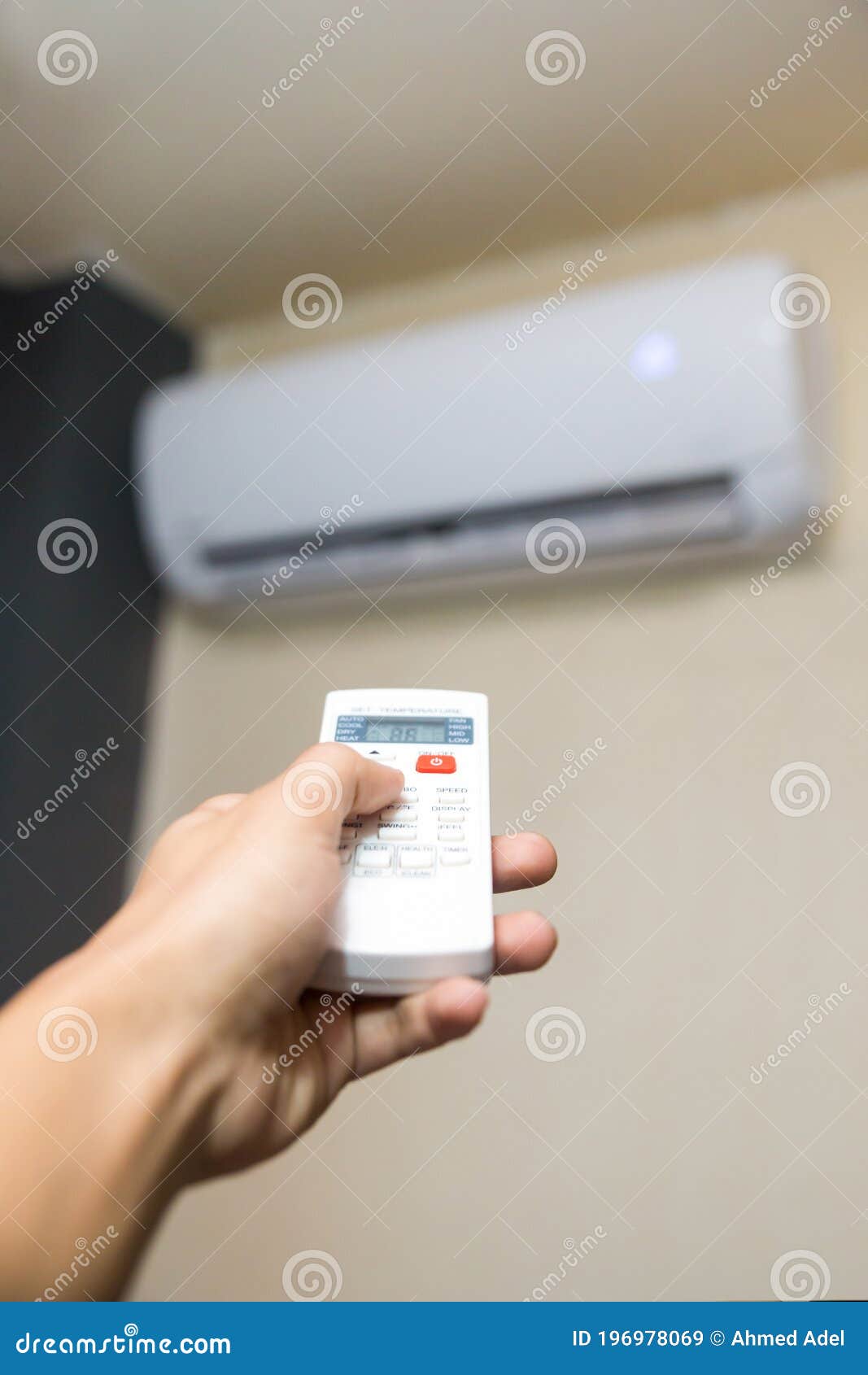 Man`s Hand Holding Air Conditioning Unit Remote Control Stock Image ...