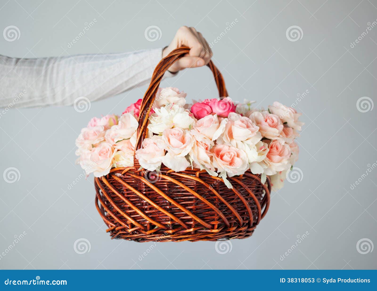 Man S Hand Holding Basket Full of Flowers Stock Image - Image of flora ...