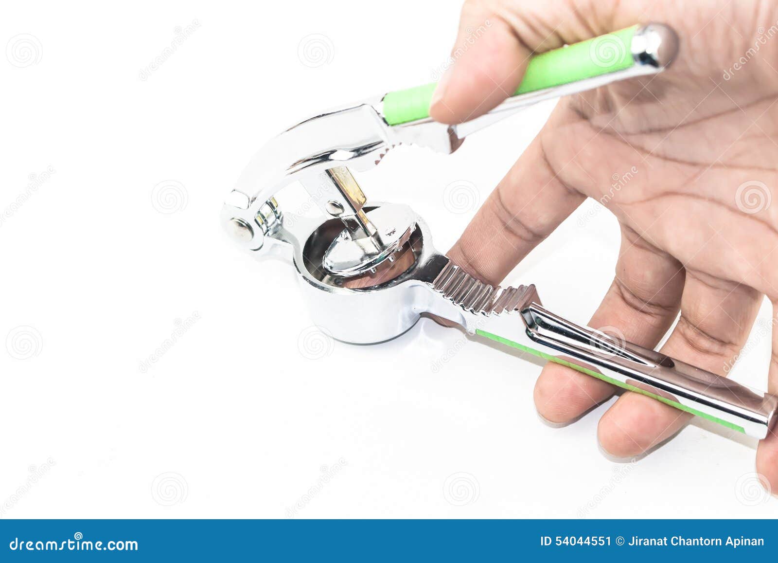 Man S Hand Holding Grinding Hard Shell Crab Tool, Crushed Garlic Stock ...