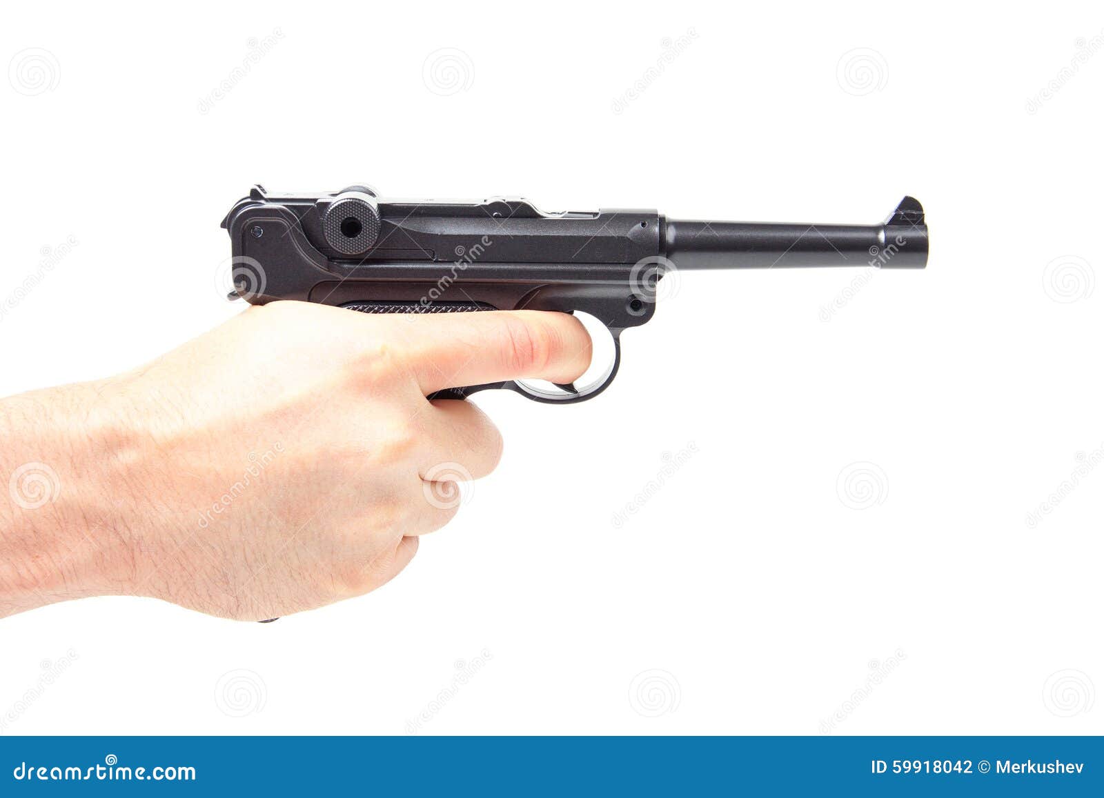 Man's Hand Holding Gun, Isolated On White Stock Photo - Image of ...