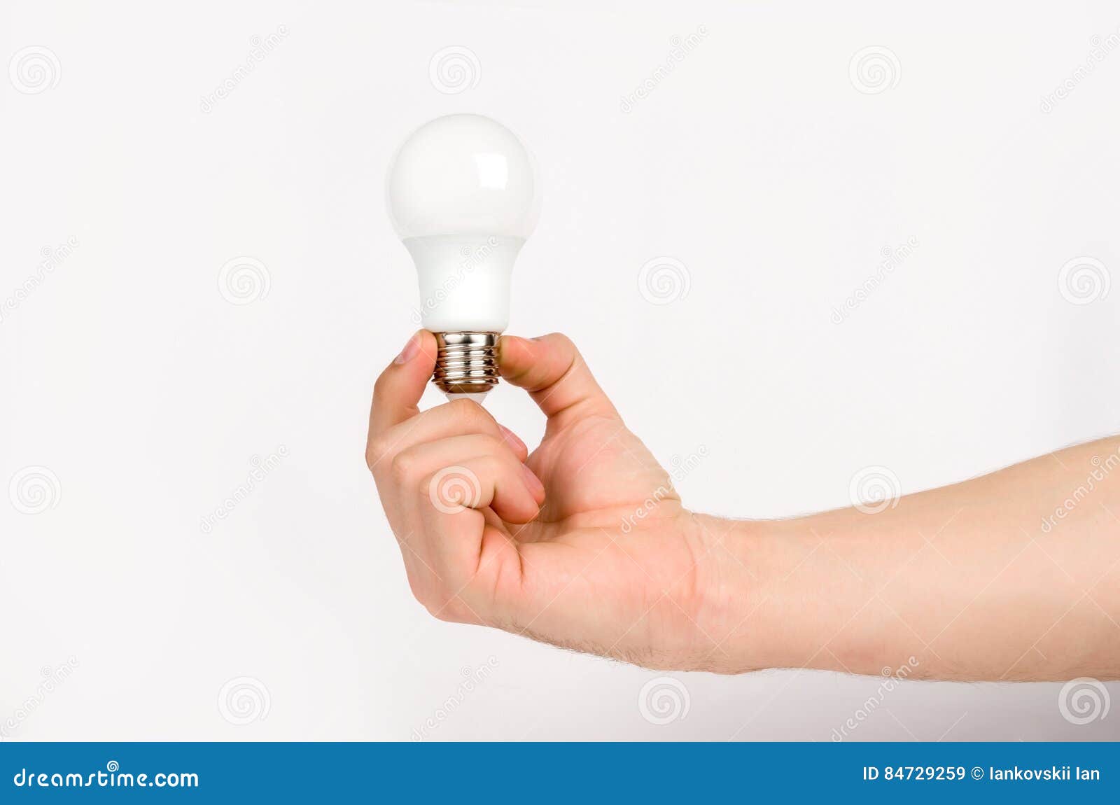 Man`s Hand Holding the LED Lamp Stock Image - Image of glowing ...