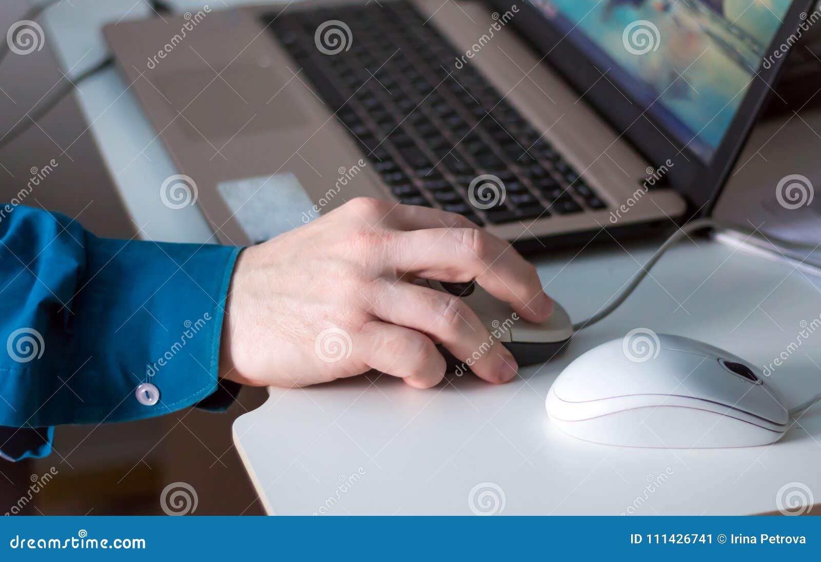 Man`s Hand Holding a Mouse for Office Work Stock Image - Image of ...