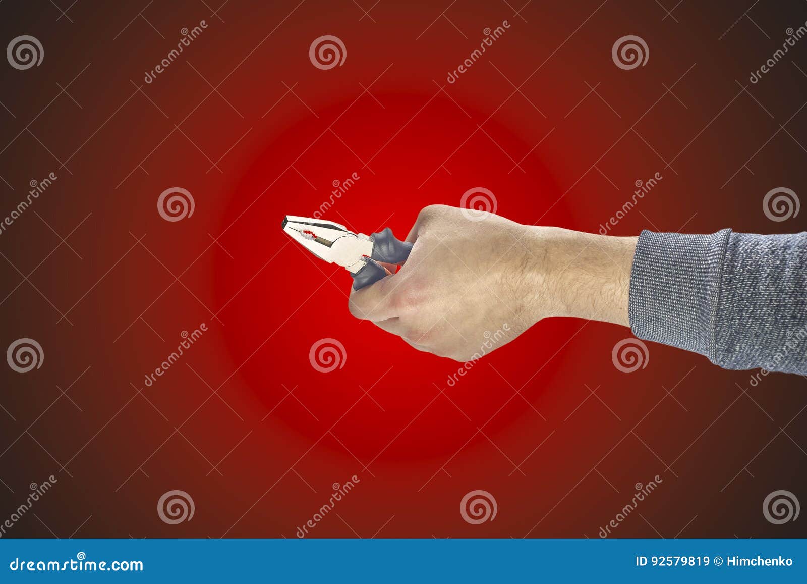 Man`s Hand Holding a Pliers Stock Image - Image of holding, hand: 92579819