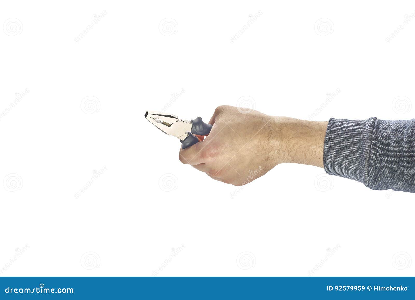 Man`s Hand Holding a Pliers Stock Image - Image of holding, hand: 92579959