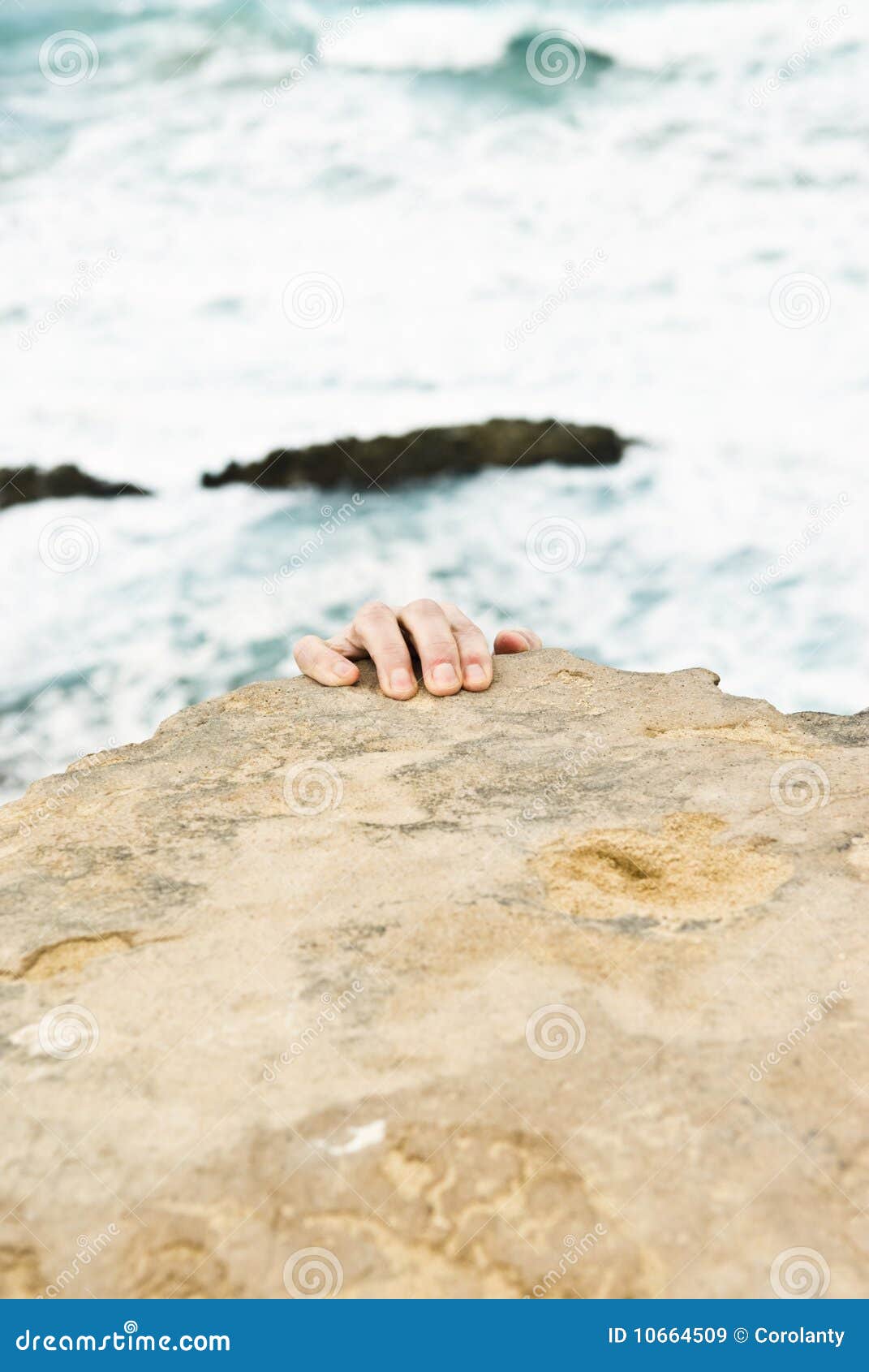 Man`s Hand Holding on To a Rock. Stock Image - Image of desperation ...