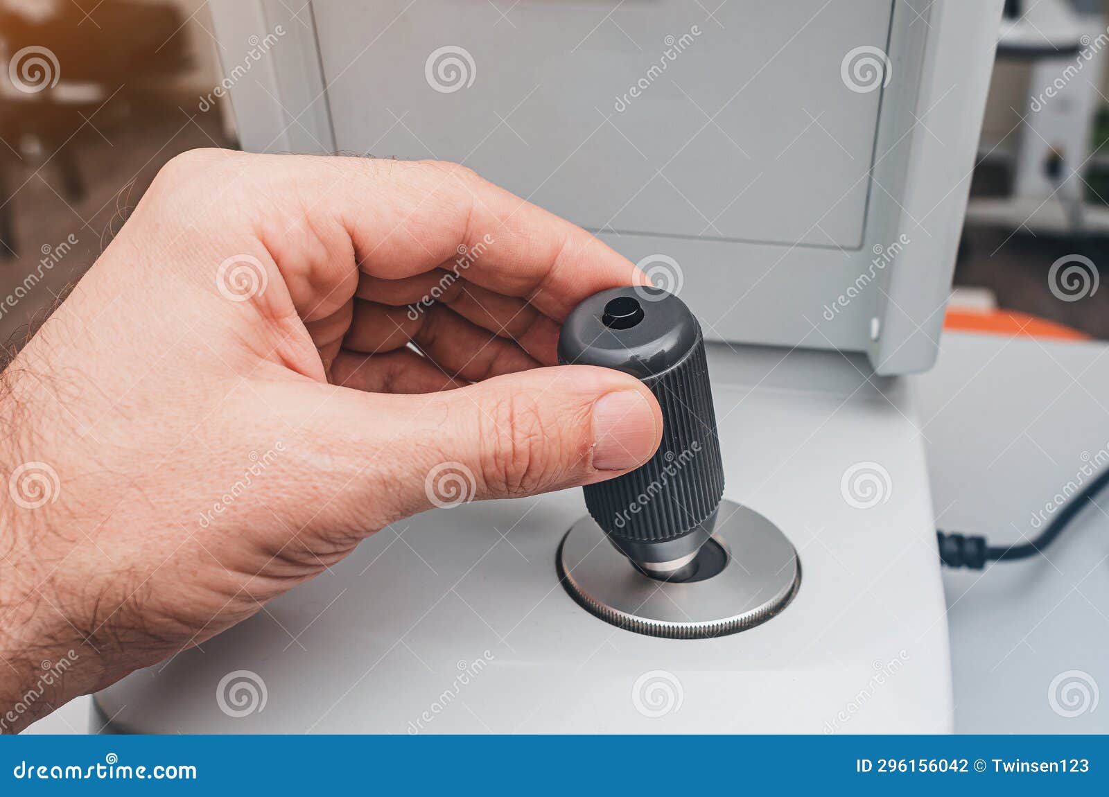 Man S Hand Holds the Handle of the Device. Modern Ophthalmological ...