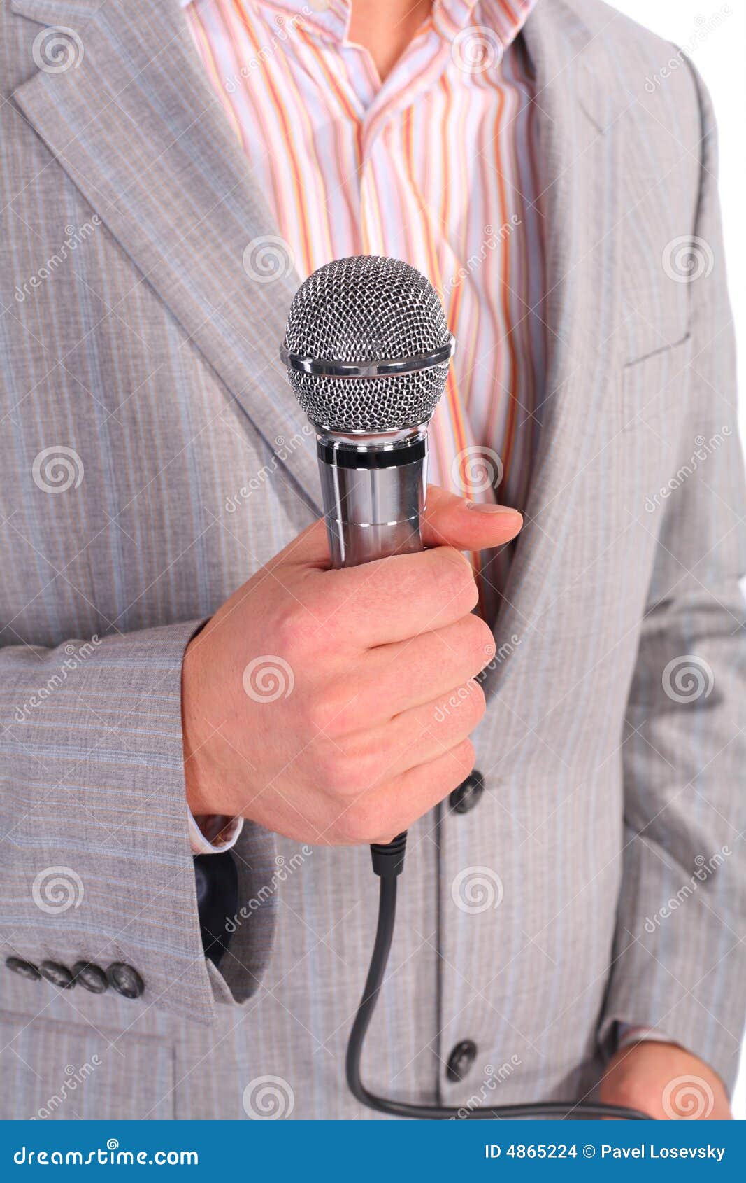 Man`s Hand Holds Microphone Stock Photo - Image of look, costume: 4865224