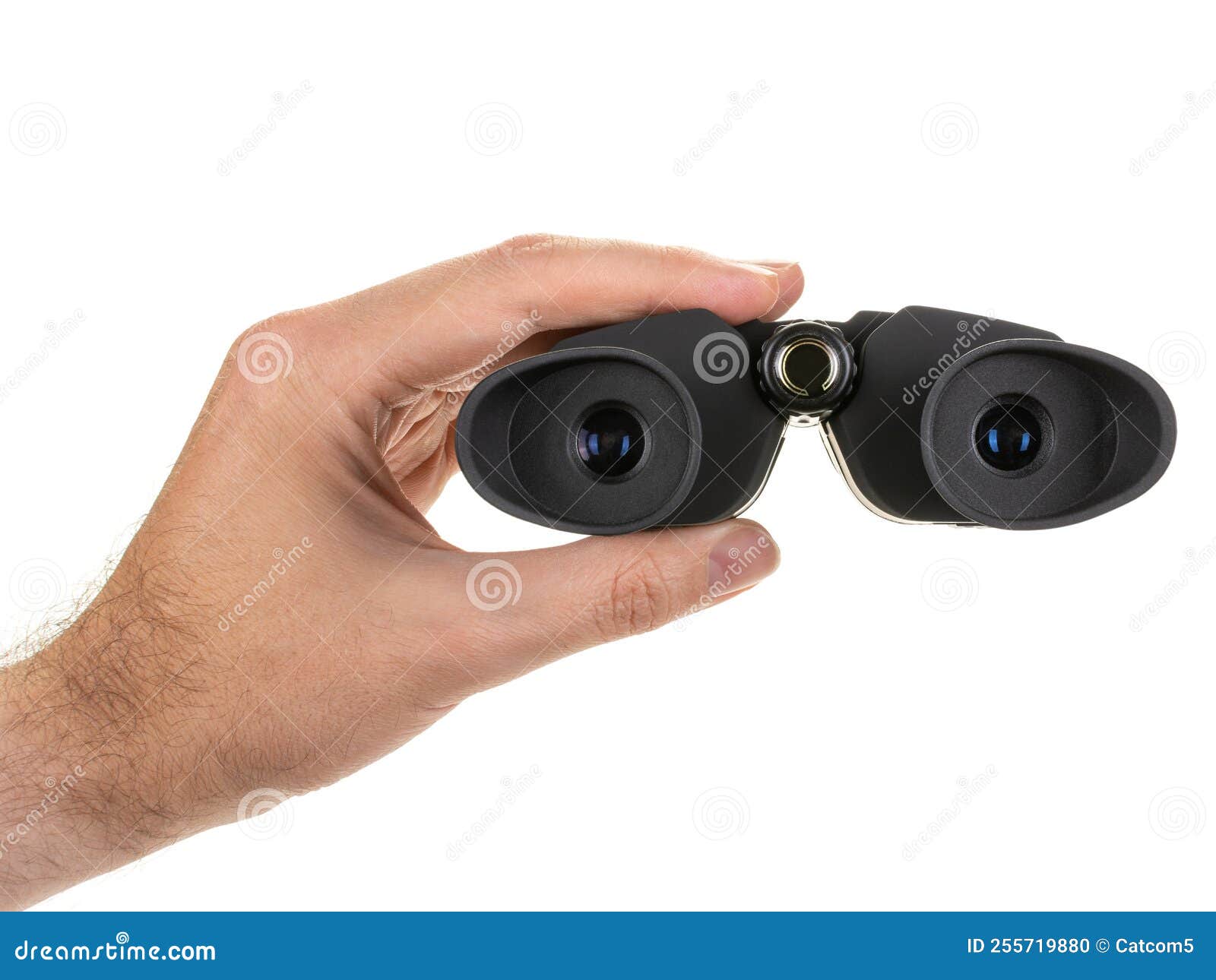 A Man S Hand Holds a Modern Compact Binoculars, Front View. Search ...