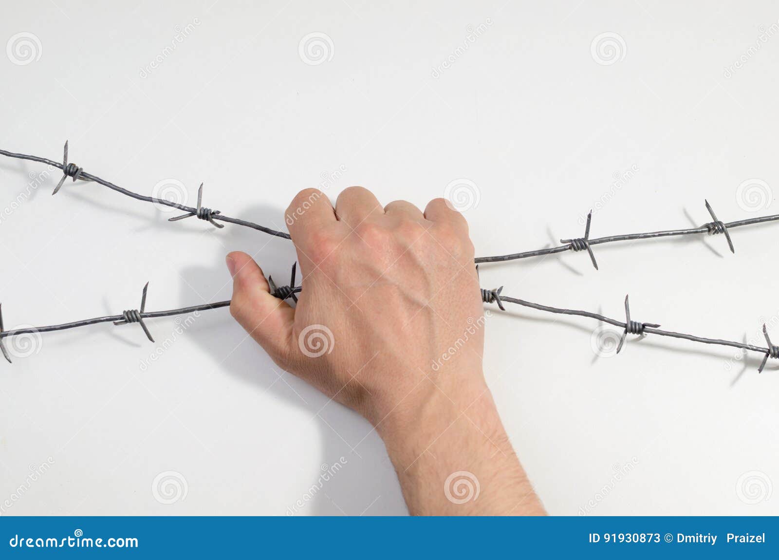 Man`s Hand Holds Onto Barbed Wire Stock Image - Image of close, sharp ...