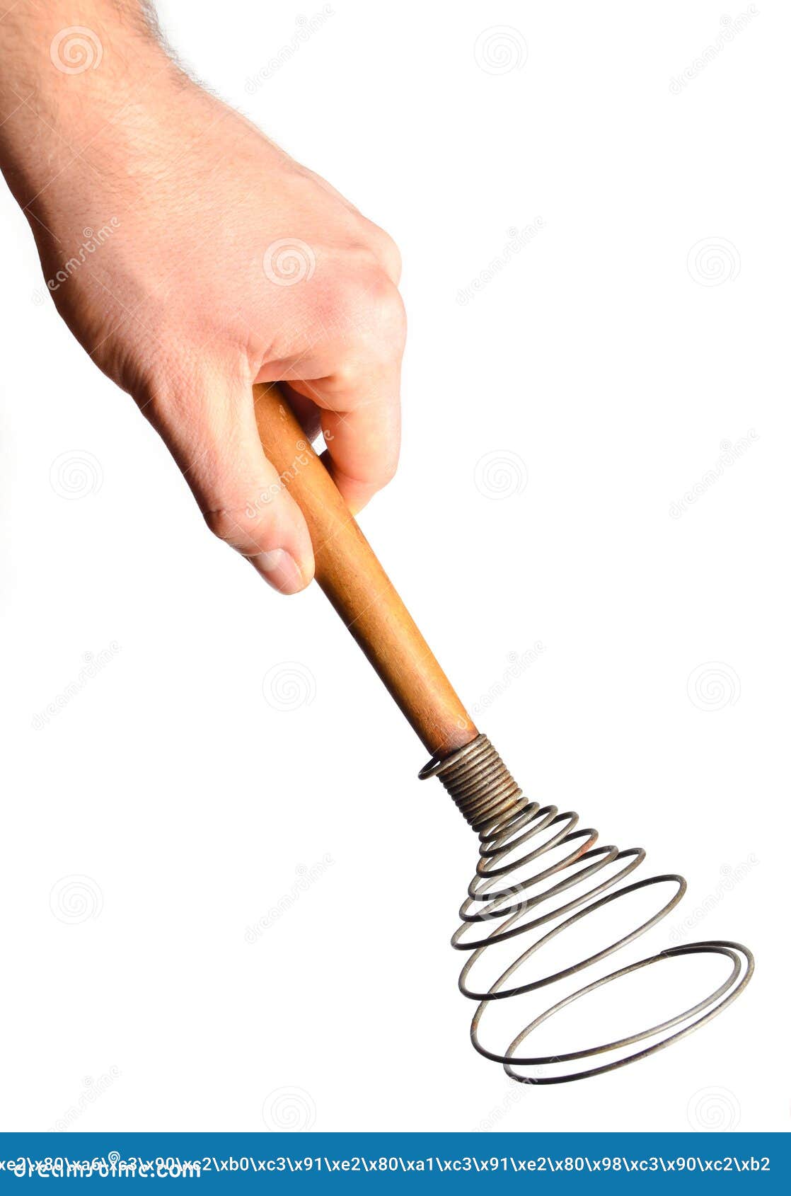 A Man& X27;s Hand Holds a Whisk Isolated on White Background. Kitchen ...