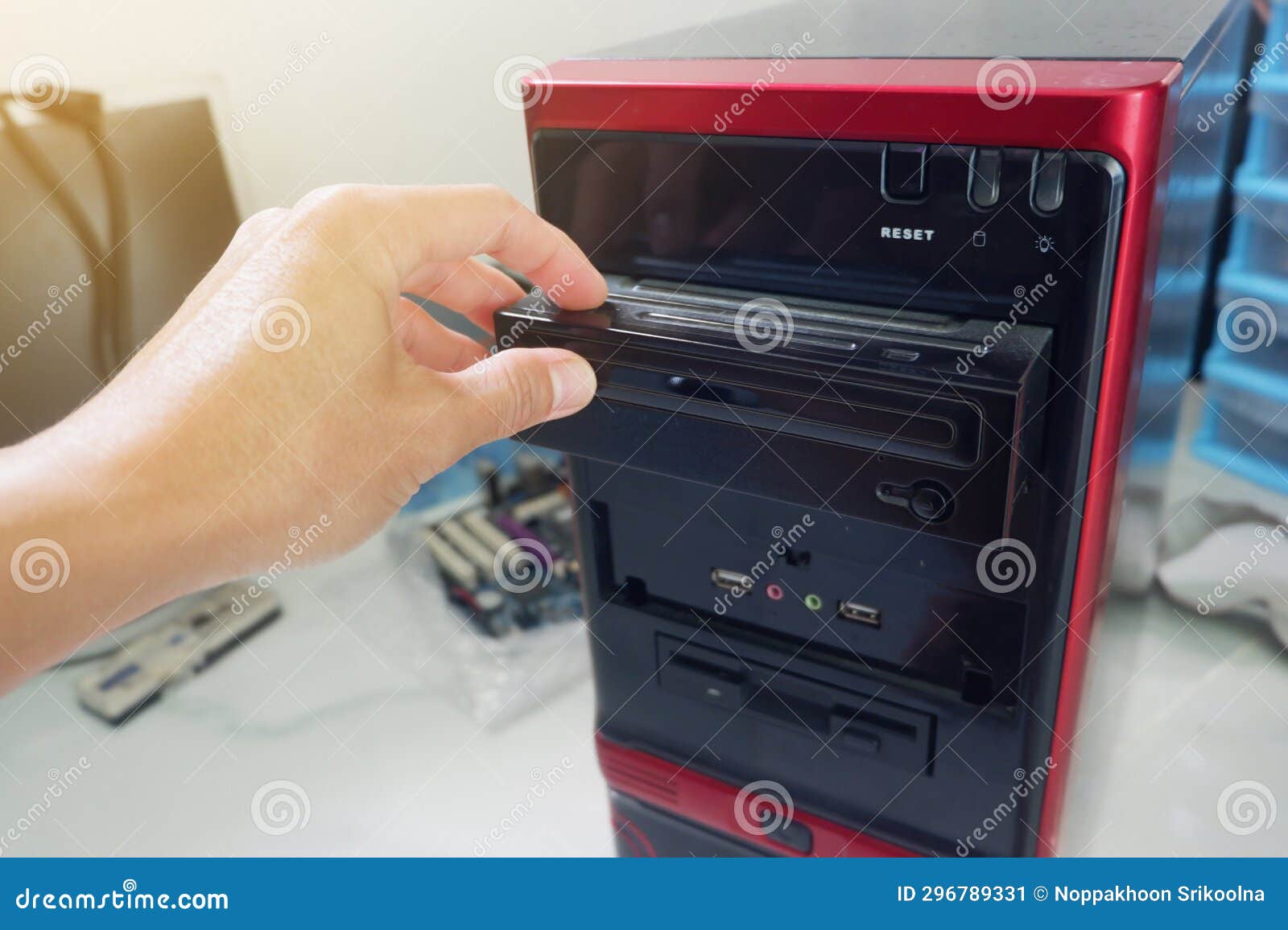 Man S Hand Inserting CD-ROM into Computer Case Stock Image - Image of ...