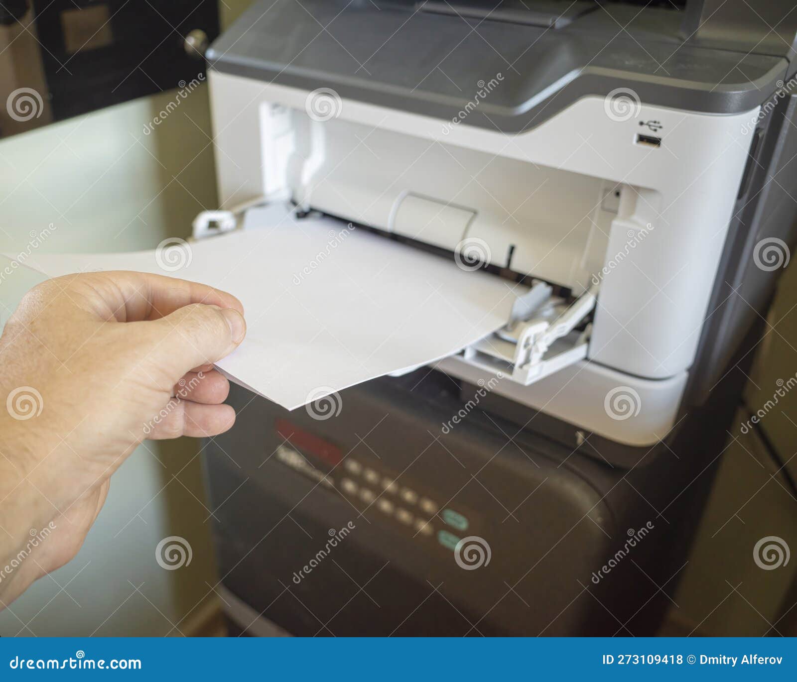 Man& X27;s Hand Inserts a Blank Sheet into the Printer for Printing ...