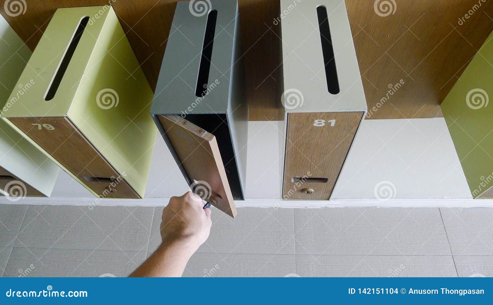 Man`s Hand with Key Unlocking a Post Box.close-up View Stock Photo ...