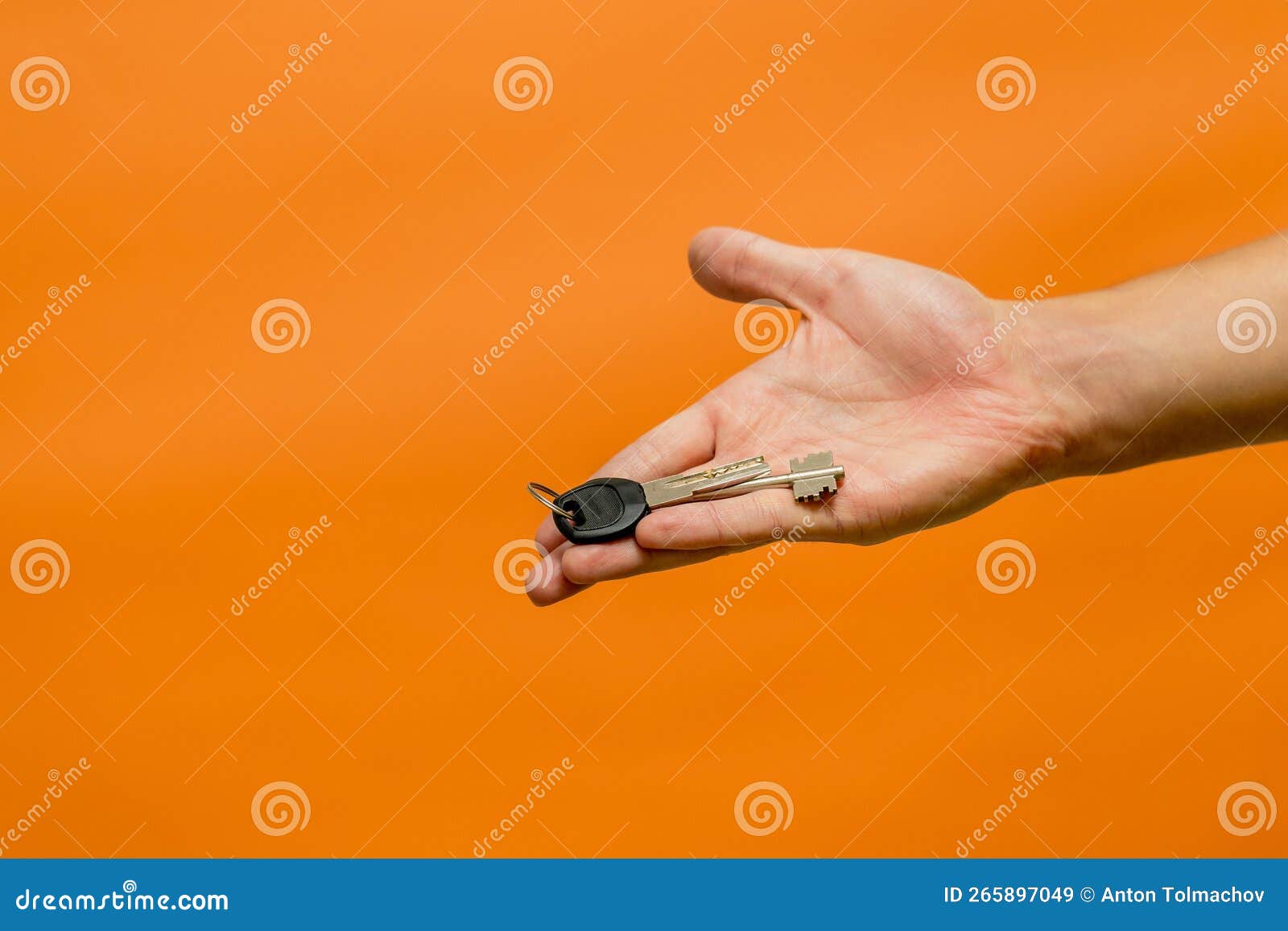 Man S Hand with Keys on Orange Background Stock Image - Image of ...