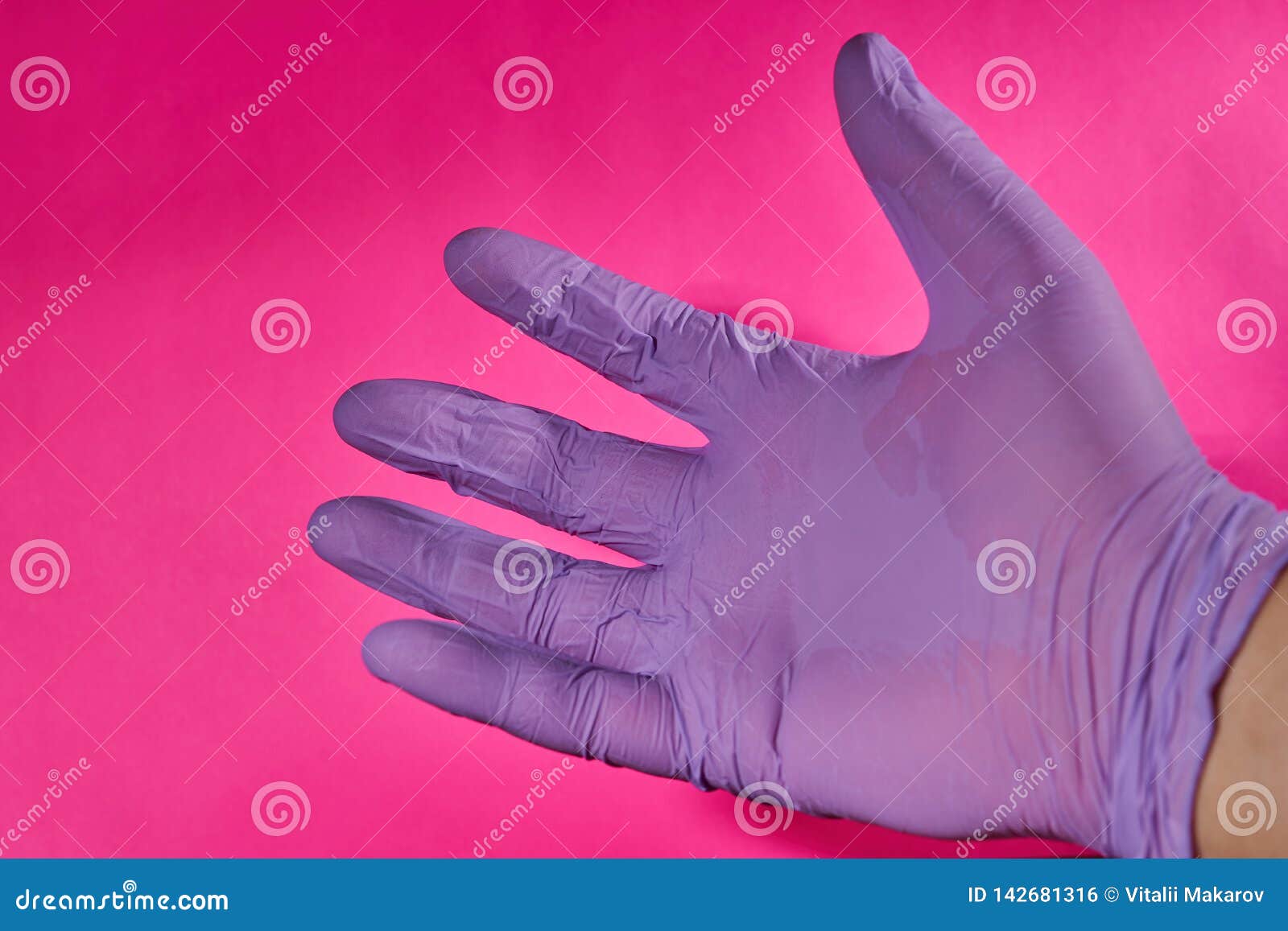 Man`s Hand in Medical Glove on Red Background Stock Photo - Image of ...